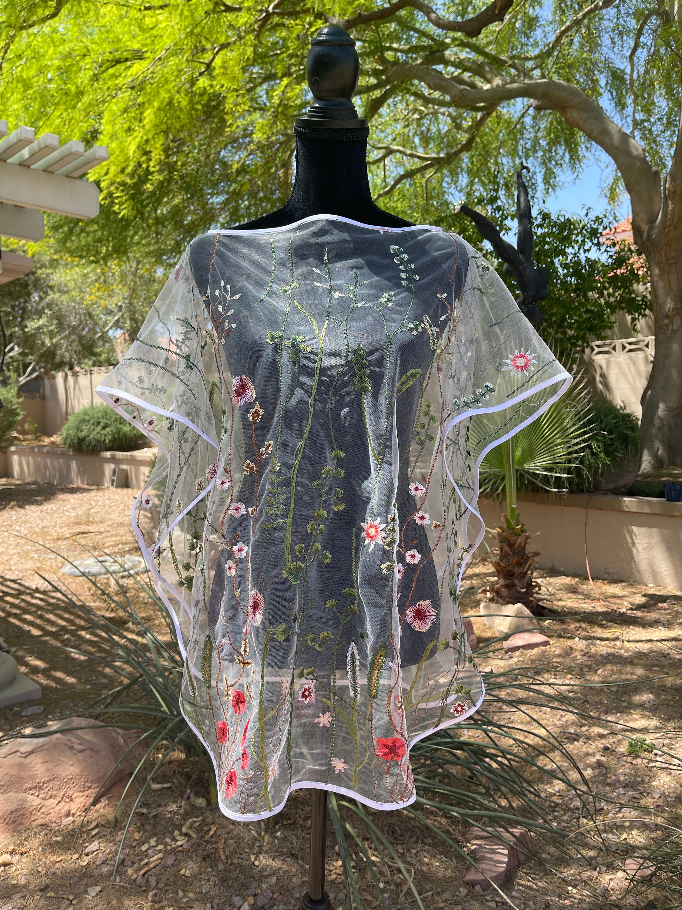 Designer Wedding Capelet Pool Party Cape Beach Cover up Embroidered ...