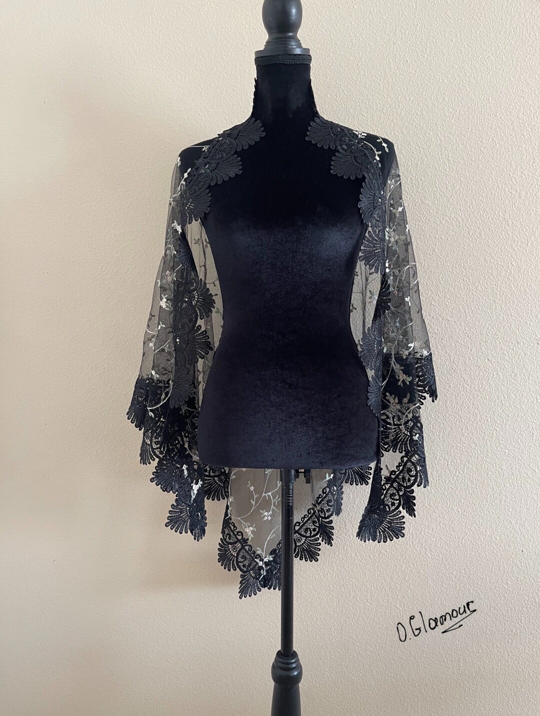 Women Lace Shawl - Embroidered Tulle Cape - Evening Shoulder Wrap ...