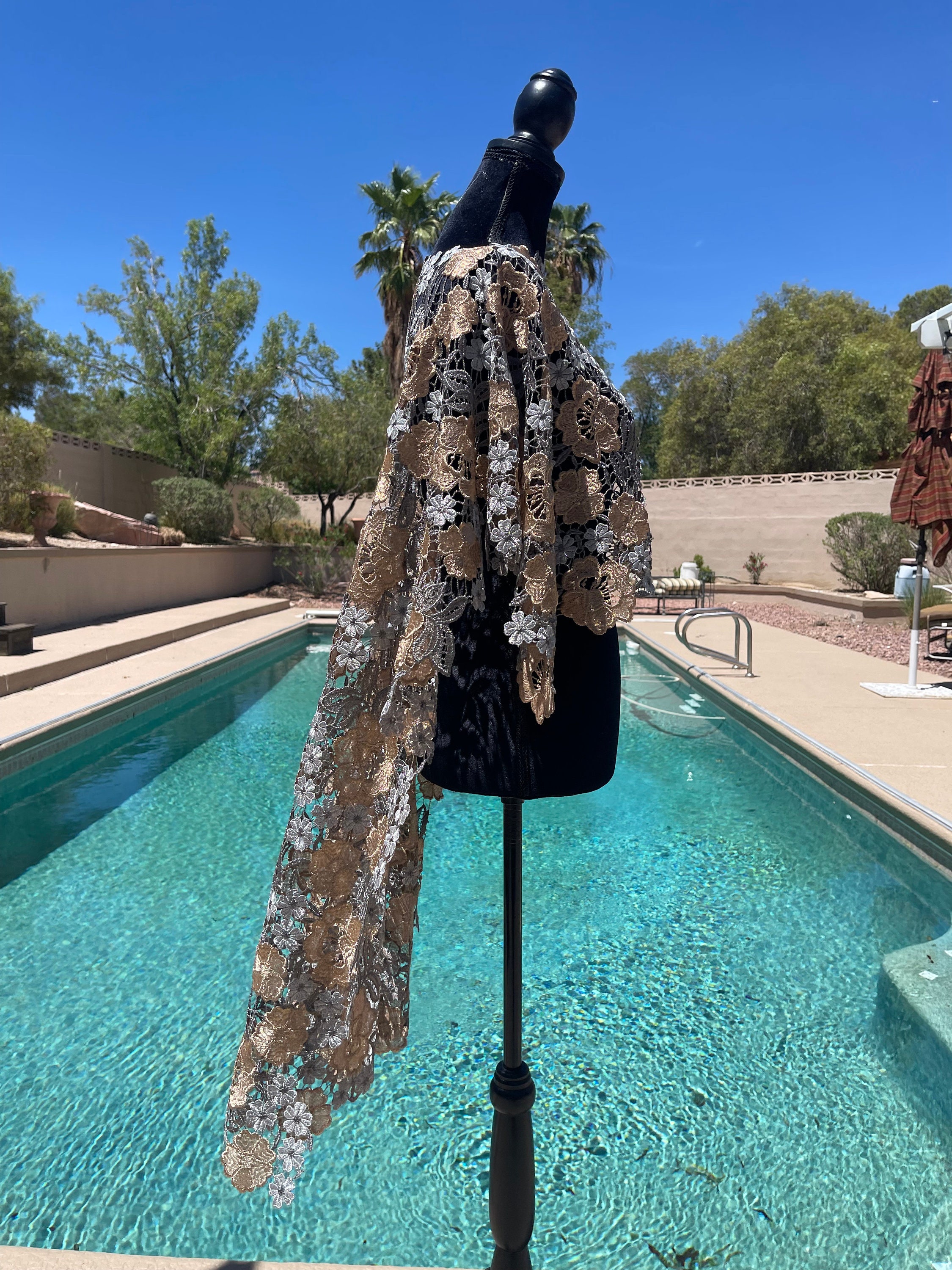 Women Lace Cape Long Capelet Elegant Cardigan Floral Cover up Floral ...