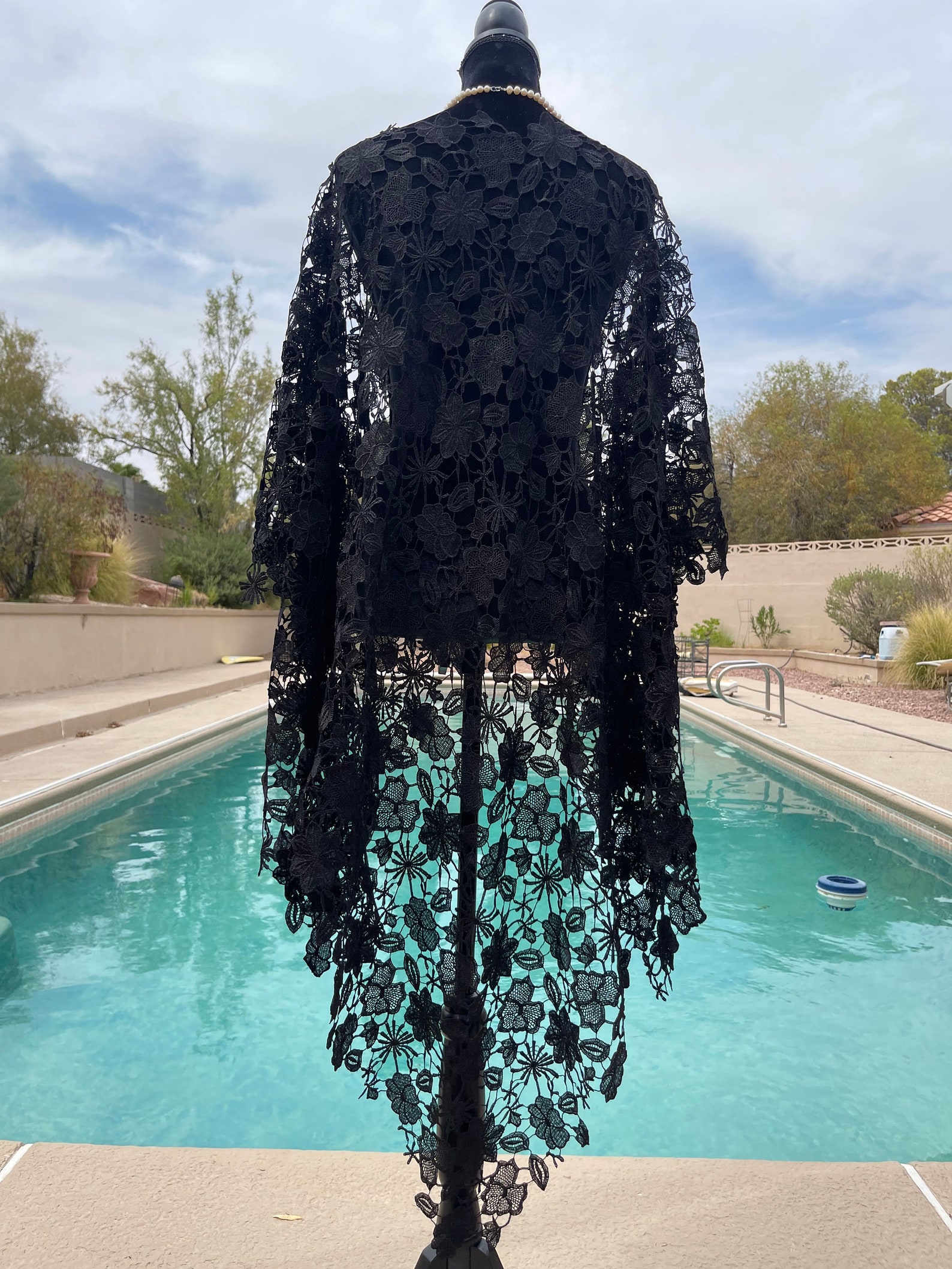Designer Lace Capelet - Elegant Long Cape Cloak - French Lace Cover up ...