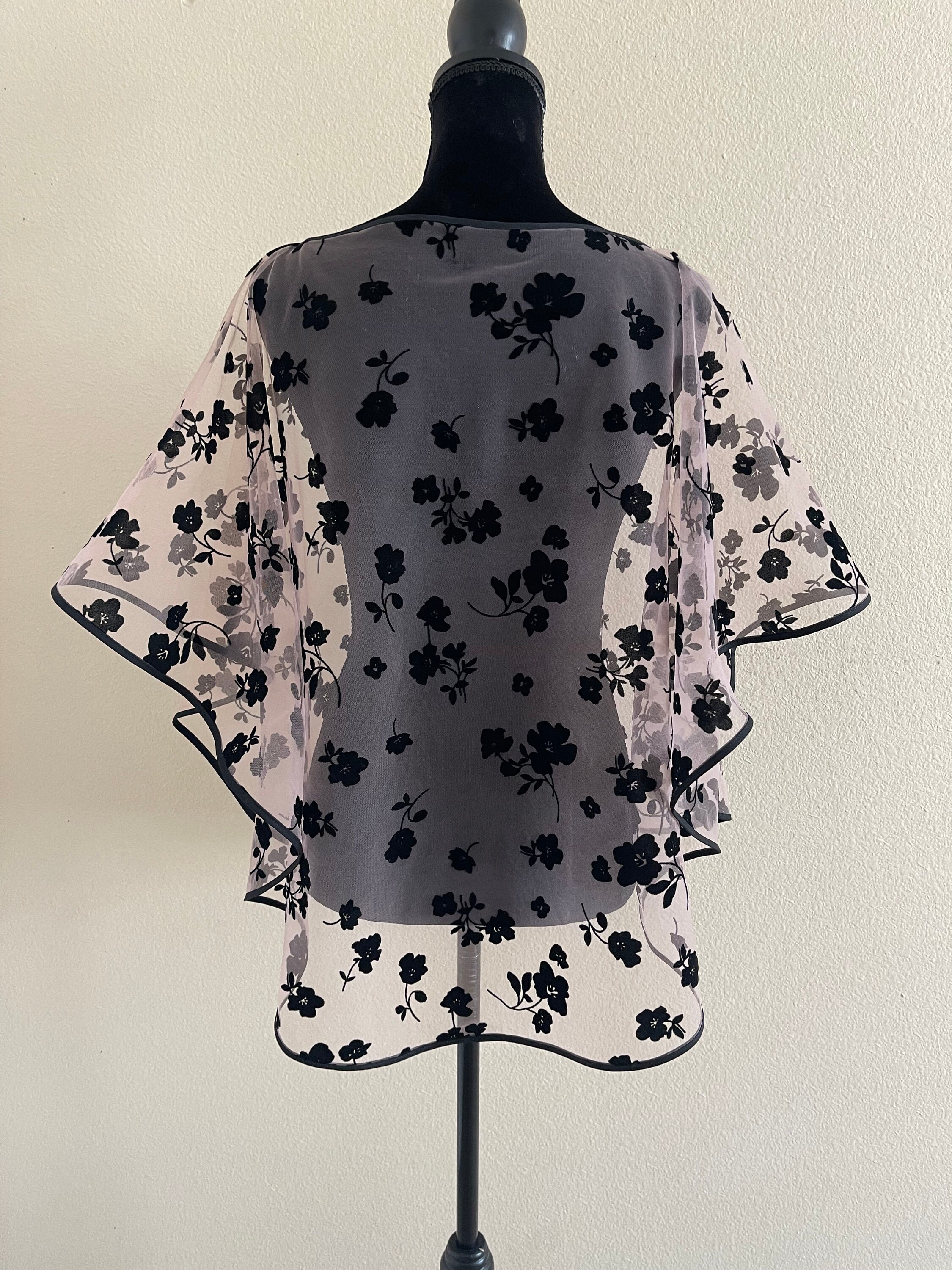 Designer Mesh Capelet Elegant Cape Cover up Embroidered Tulle Floral ...