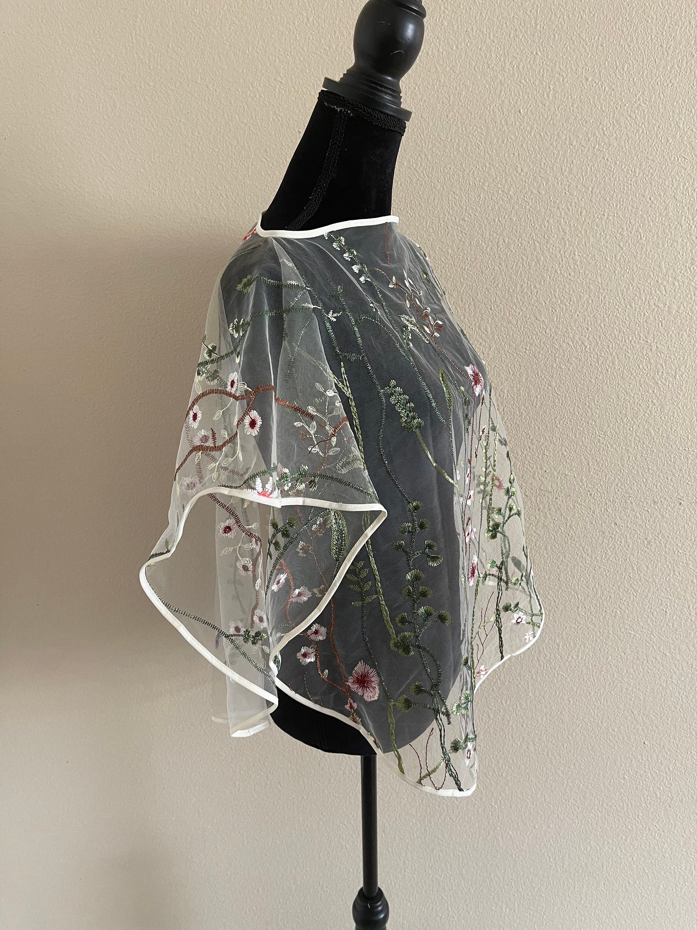 Designer Wedding Capelet Elegant Cape Cover up Embroidered Tulle Floral ...