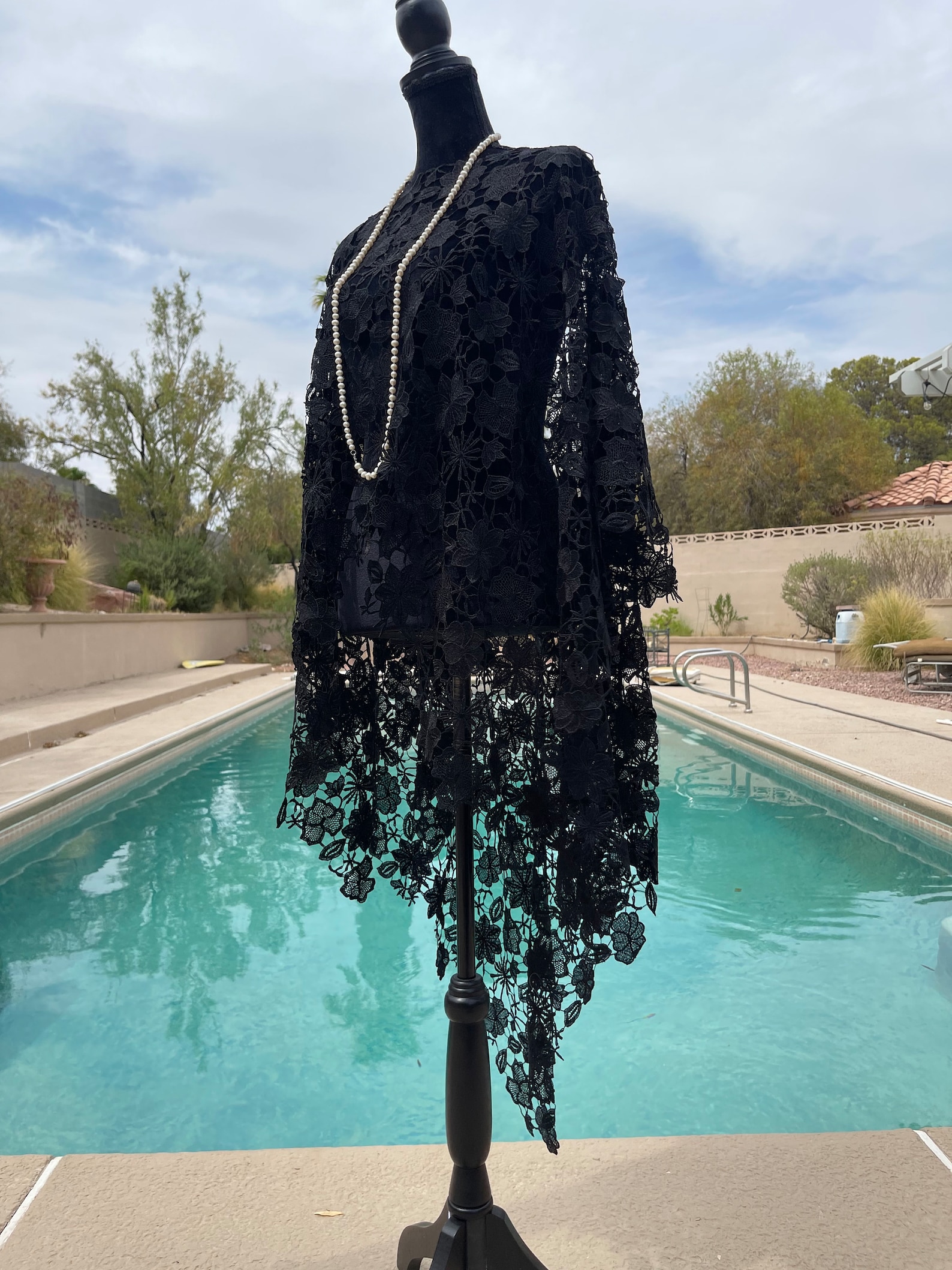 Designer Lace Capelet - Elegant Long Cape Cloak - French Lace Cover up ...
