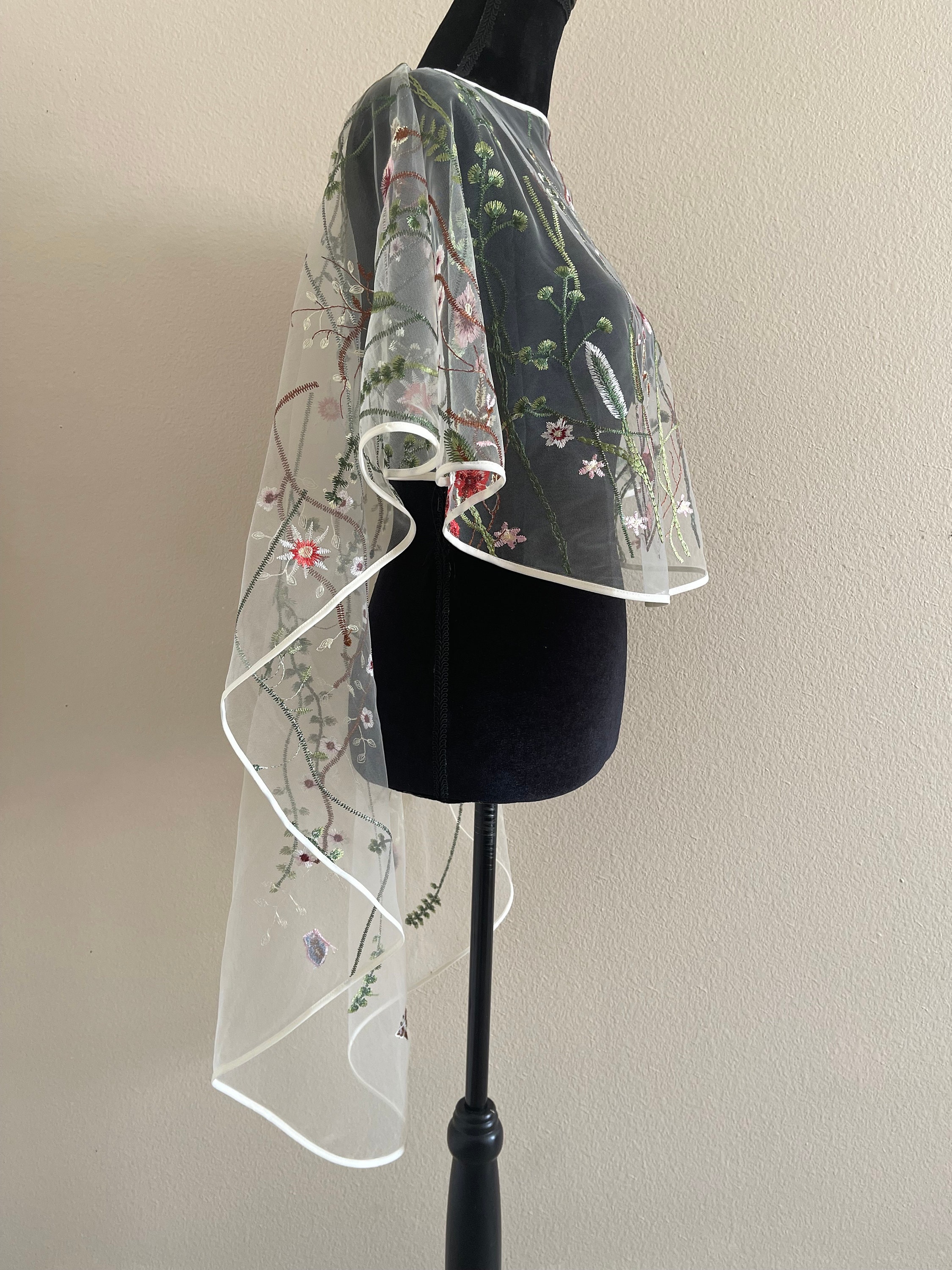 Designer Wedding Capelet Elegant Cape Cover up Embroidered Tulle Floral ...