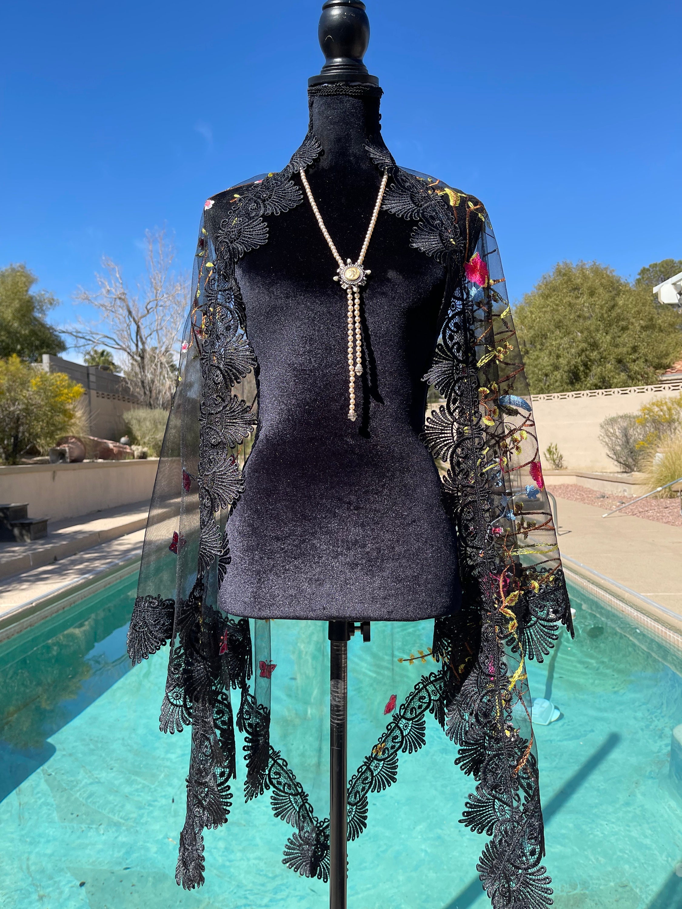 Embroidered Lace Tulle Shawl: Handmade Evening Shoulder Wrap - Etsy