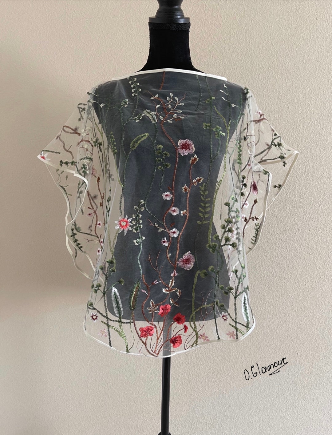 Designer Wedding Capelet - Elegant Cape - Cover up - Embroidered Tulle ...