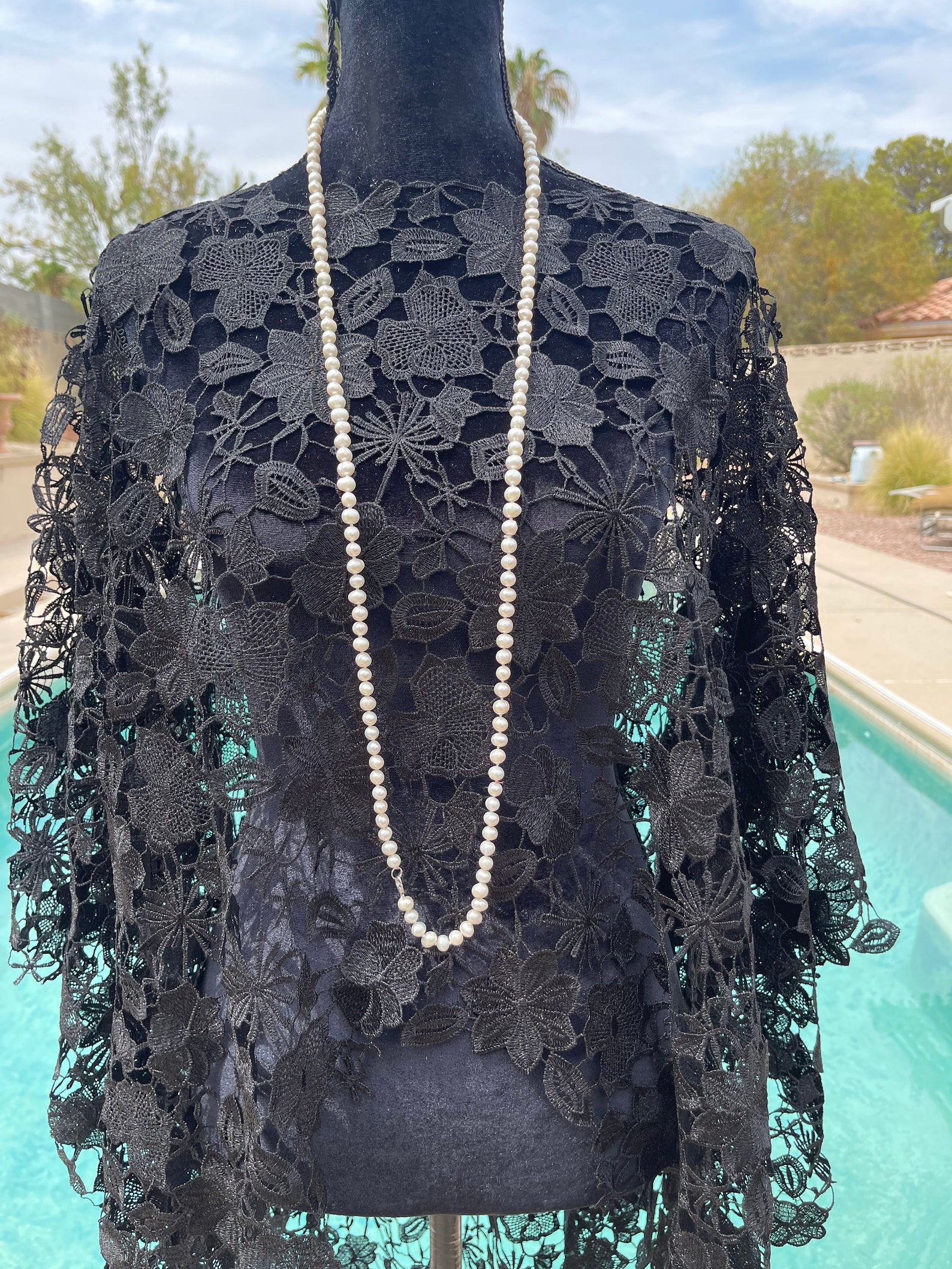 Designer Lace Capelet - Elegant Long Cape Cloak - French Lace Cover up ...
