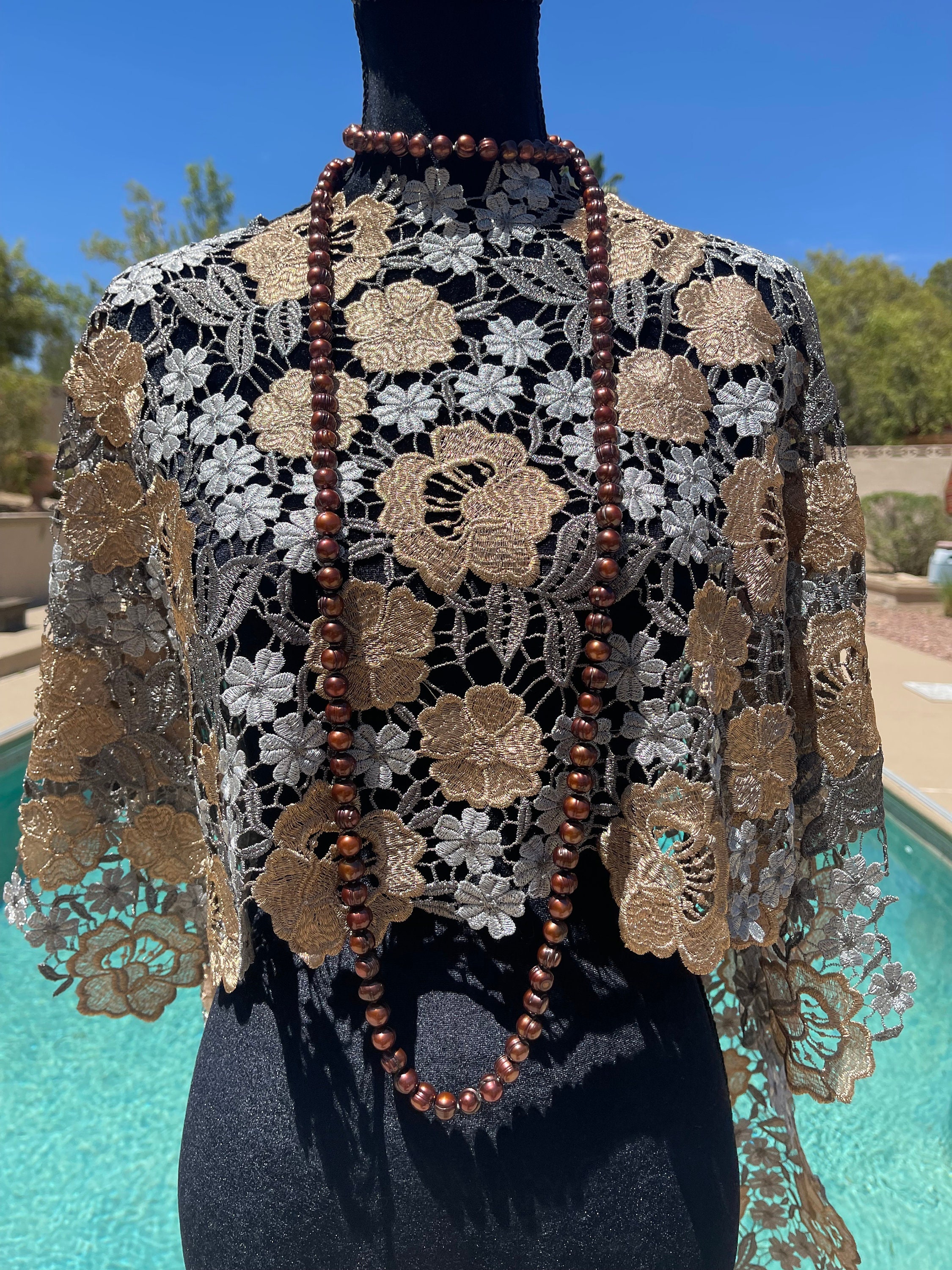 Women Lace Cape Long Capelet Elegant Cardigan Floral Cover up Floral ...