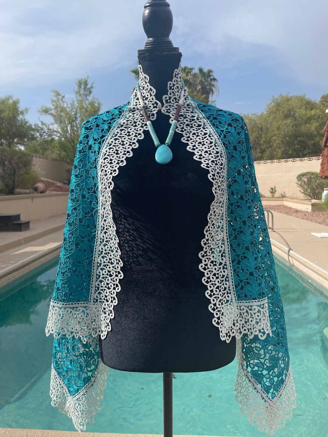 Turquoise Capelet Women Dress up Shawl for Dress Women Wrap Lace Cape ...