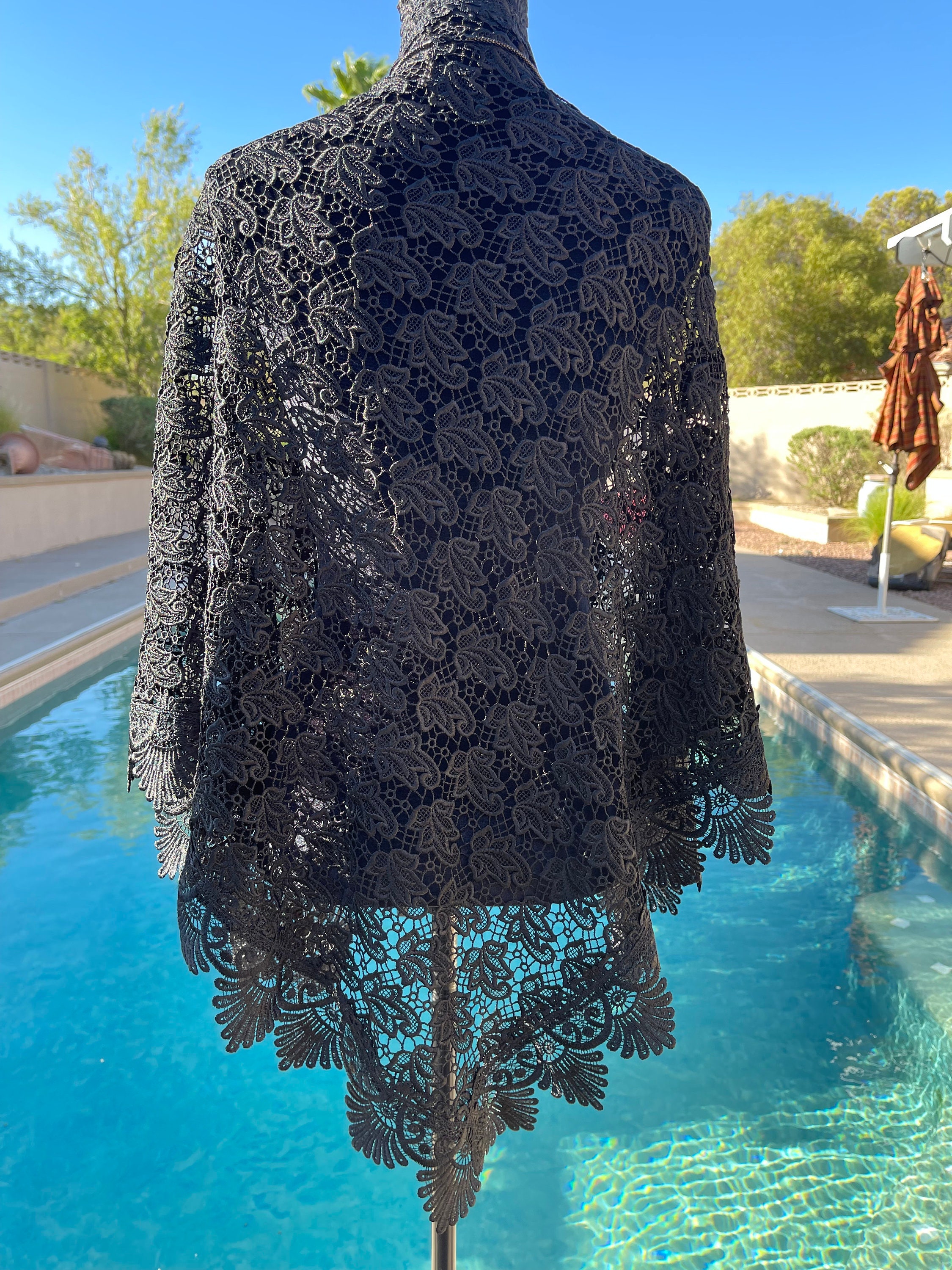 Black Lace Shawl - Shoulder Cape - Lace Cover up - Black Lace Bolero ...