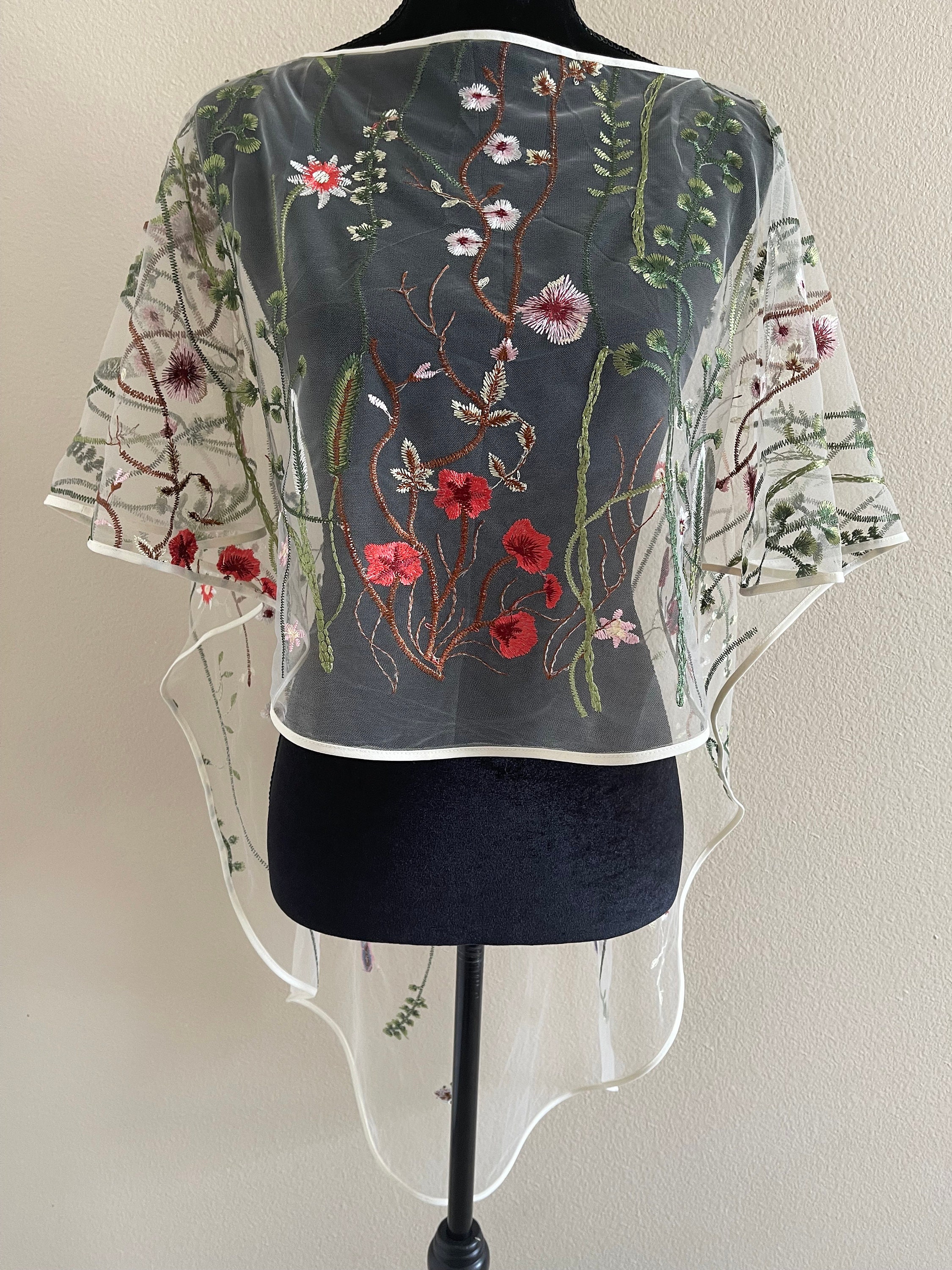 Designer Wedding Capelet Elegant Cape Cover up Embroidered Tulle Floral ...