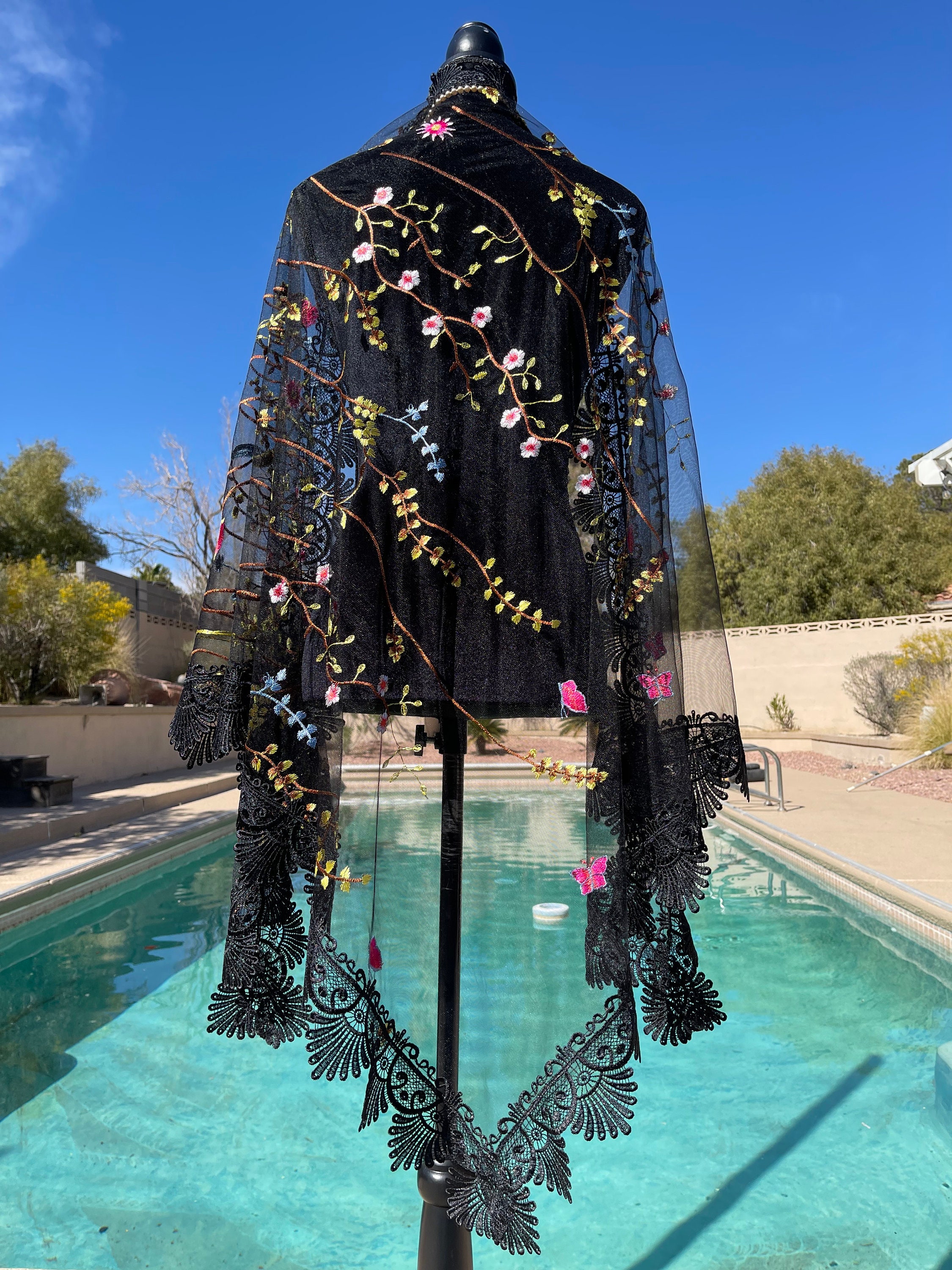 Embroidered Lace Tulle Shawl: Handmade Evening Shoulder Wrap - Etsy