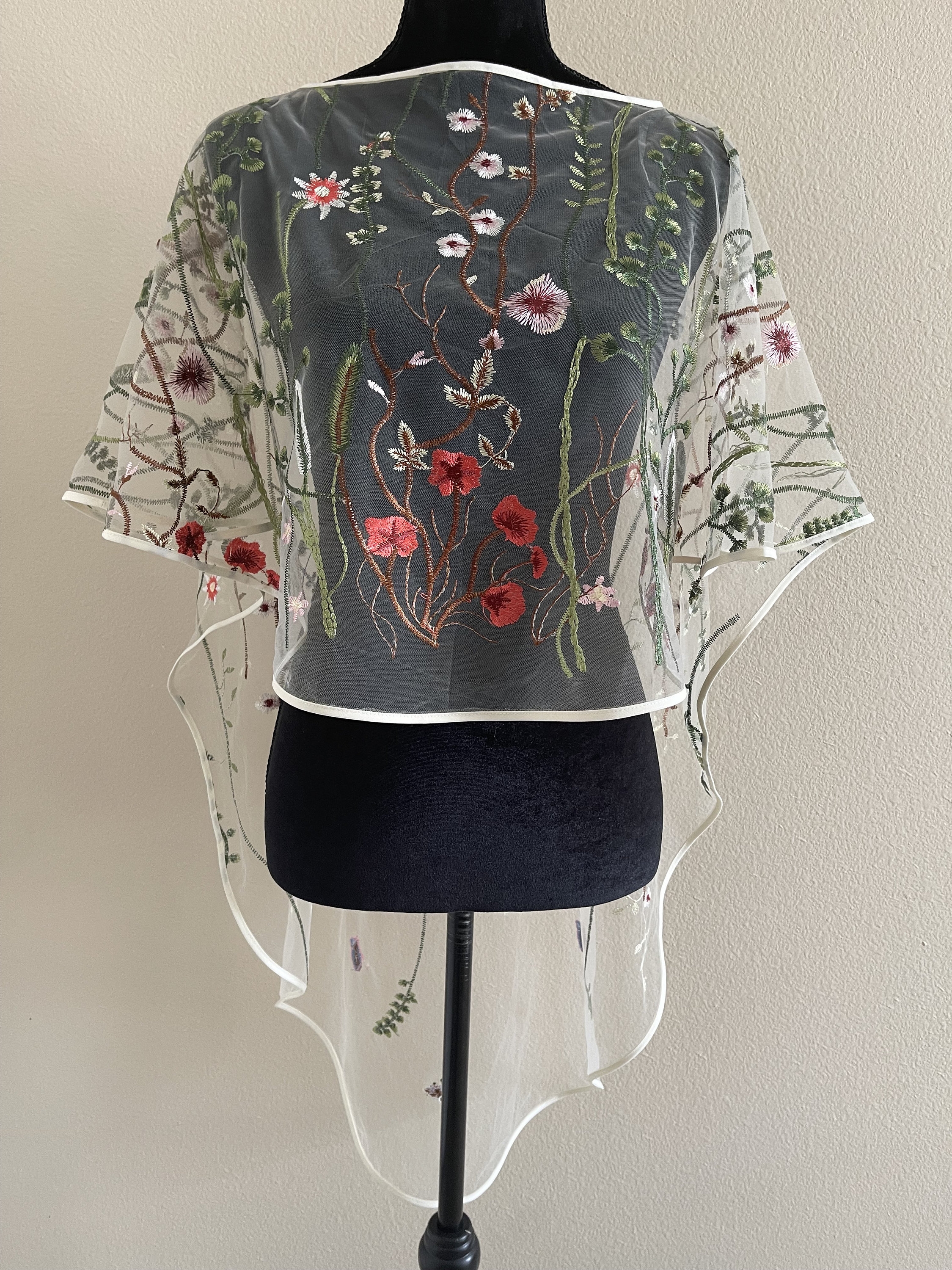 Designer Wedding Capelet Elegant Cape Cover up Embroidered Tulle Floral ...