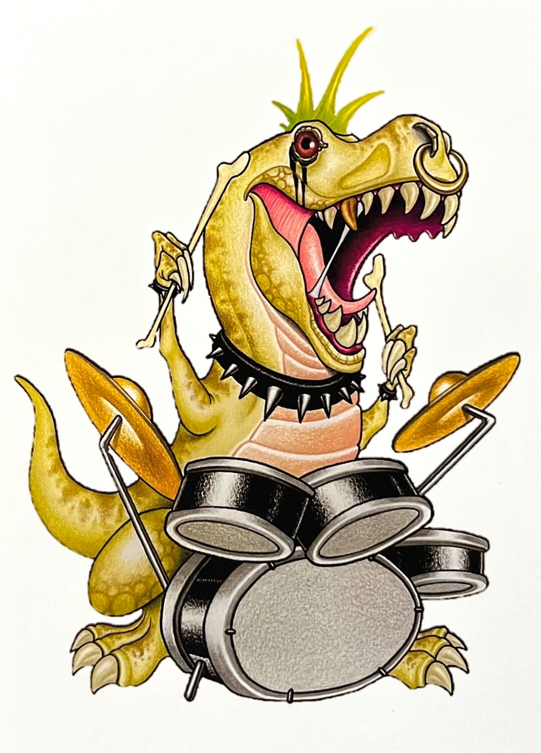 Heavy Metal Dinosaur on Drums Print - Etsy