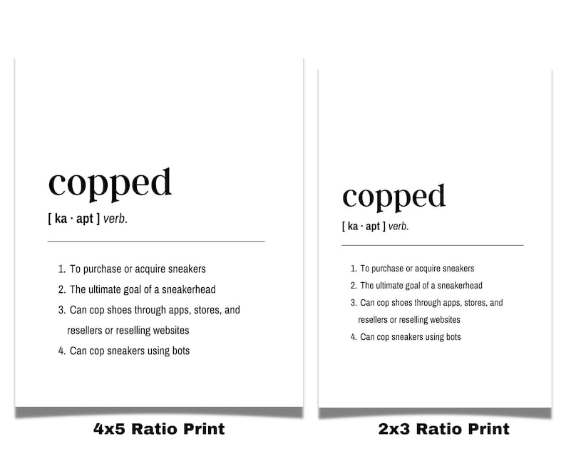 Copped Definition Digital Sneaker Art Print, Printable, Instant ...