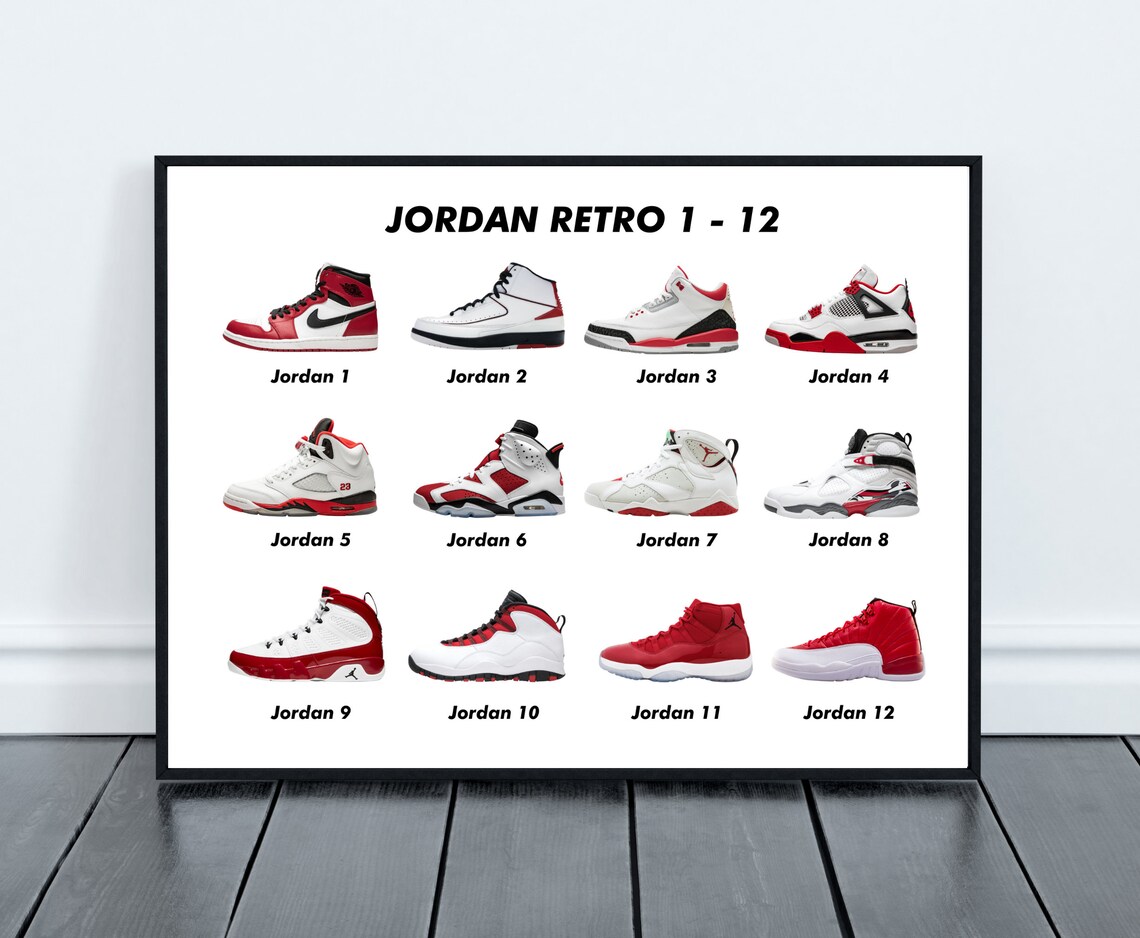 Jordan Retro Sneaker Collection Digital Art Print, Instant Download ...