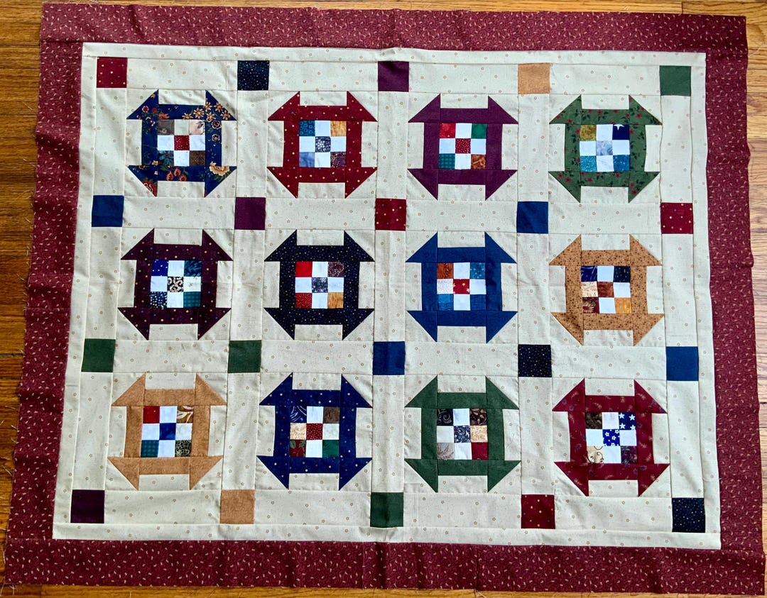 Scrappy Churn Dash Monkey Wrench Quilt Wall Hanging Unfinished - Etsy