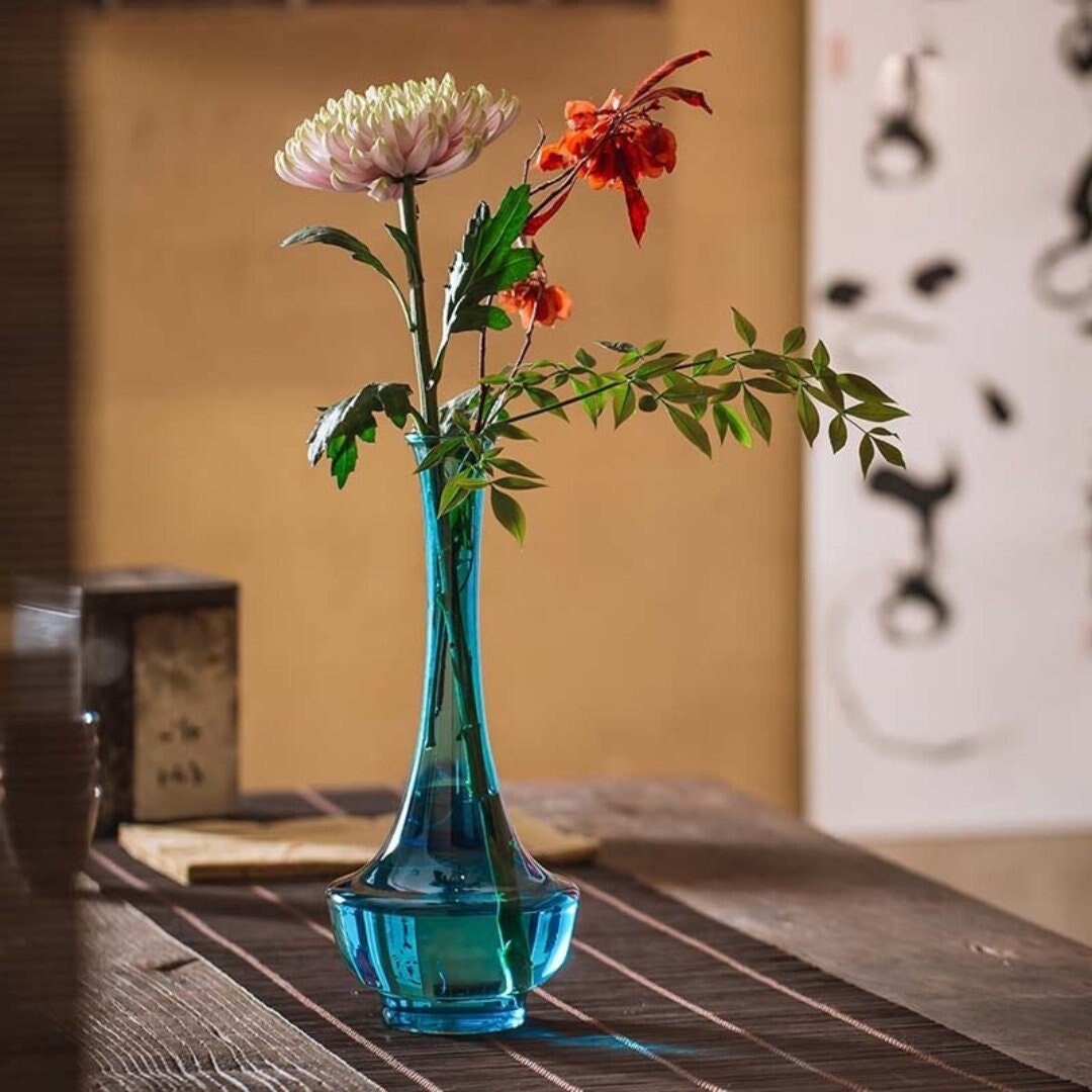 Blue Frosted & Transparent Glass Vase Bud Vase Vases for Flowers Plum ...