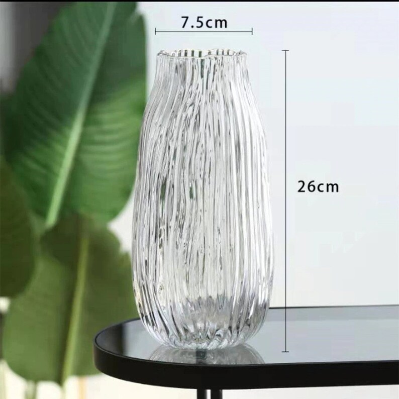 Wavy Textured Ribbed Glass Vase Clear & Black Vases for Flowers Thick ...