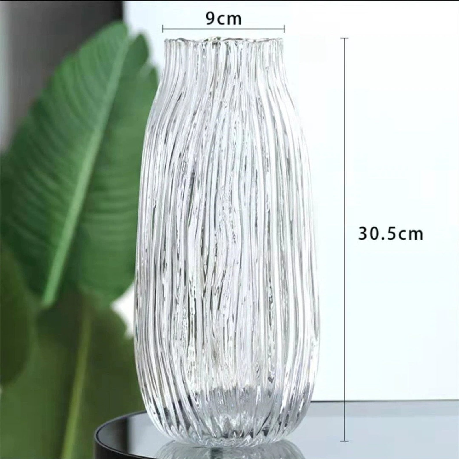 Wavy Textured Ribbed Glass Vase Clear & Black Vases for Flowers Thick ...