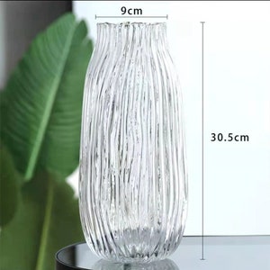 Wavy Textured Ribbed Glass Vase Clear & Black Vases for Flowers Thick ...