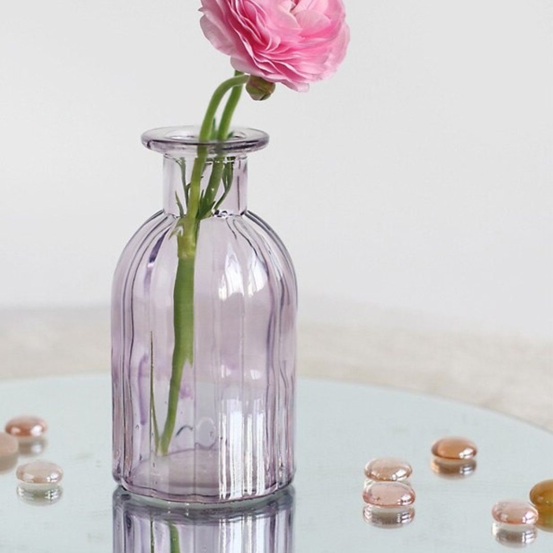 Purple Glass Bud Vases Small Lilac Vase Set Lavender Dried Etsy