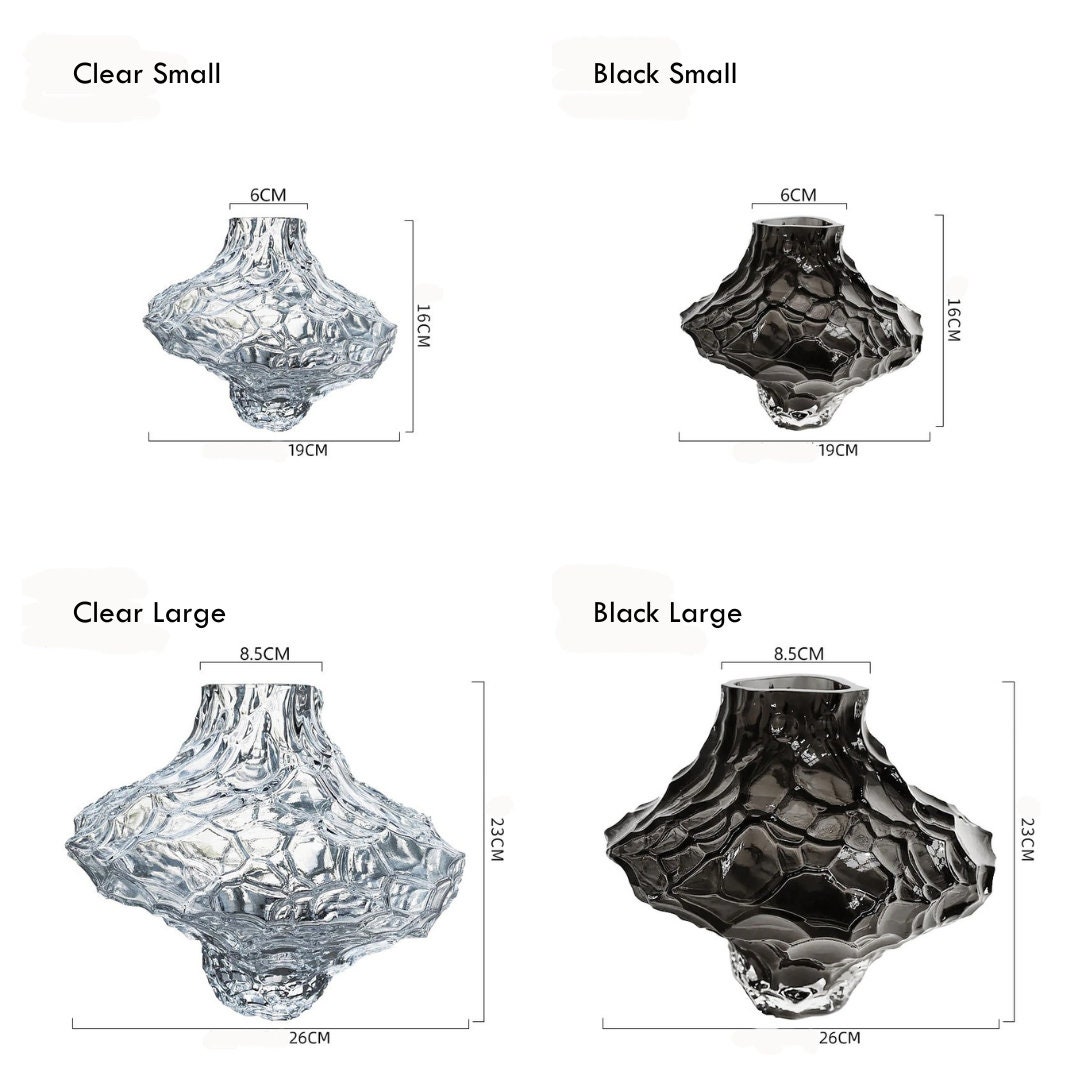 Clear & Black Textured Crumpled Vase Geometric Abstract Thick Vases for ...