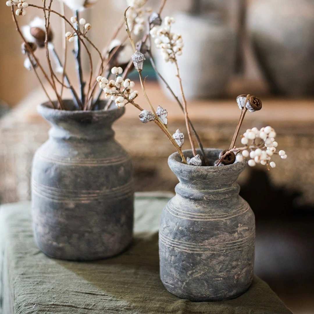 Concrete Vase for Flowers Minimalist Gray Handmade Cement Vase Set ...