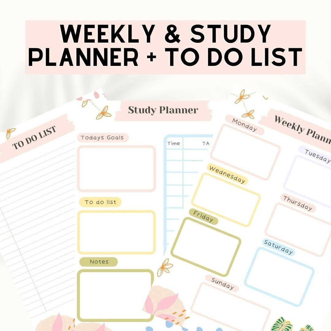 Weekly Student Planner, Study Planner and to Do List, Digital ...