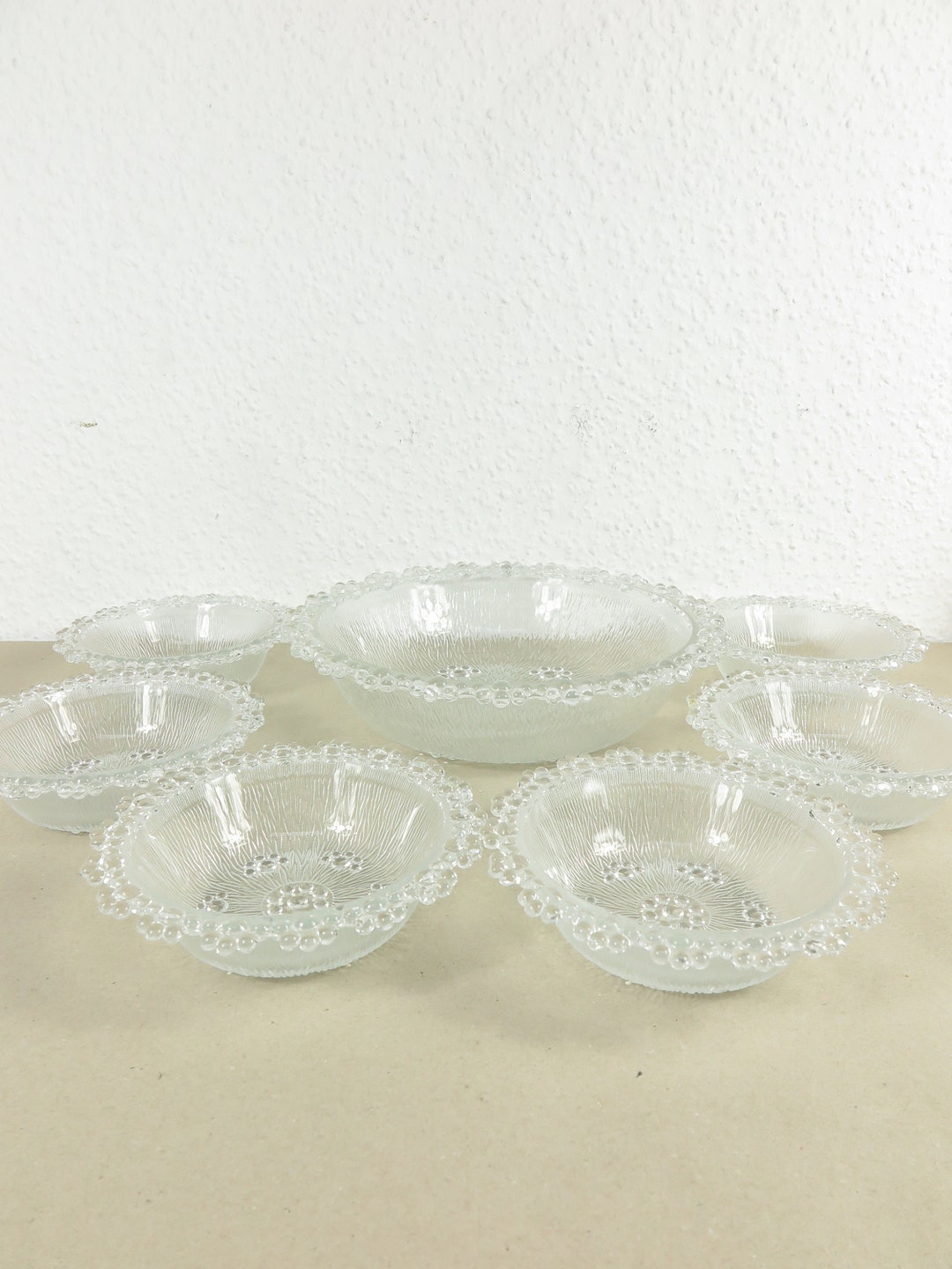 70s Bubble Glass Bowl With 6 Dessert Bowls - Etsy