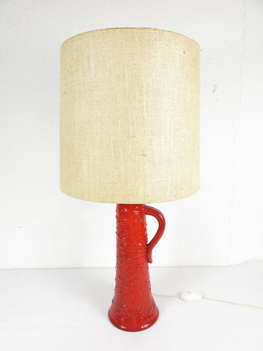 70s Table Lamp With Red Ceramic Base - Etsy