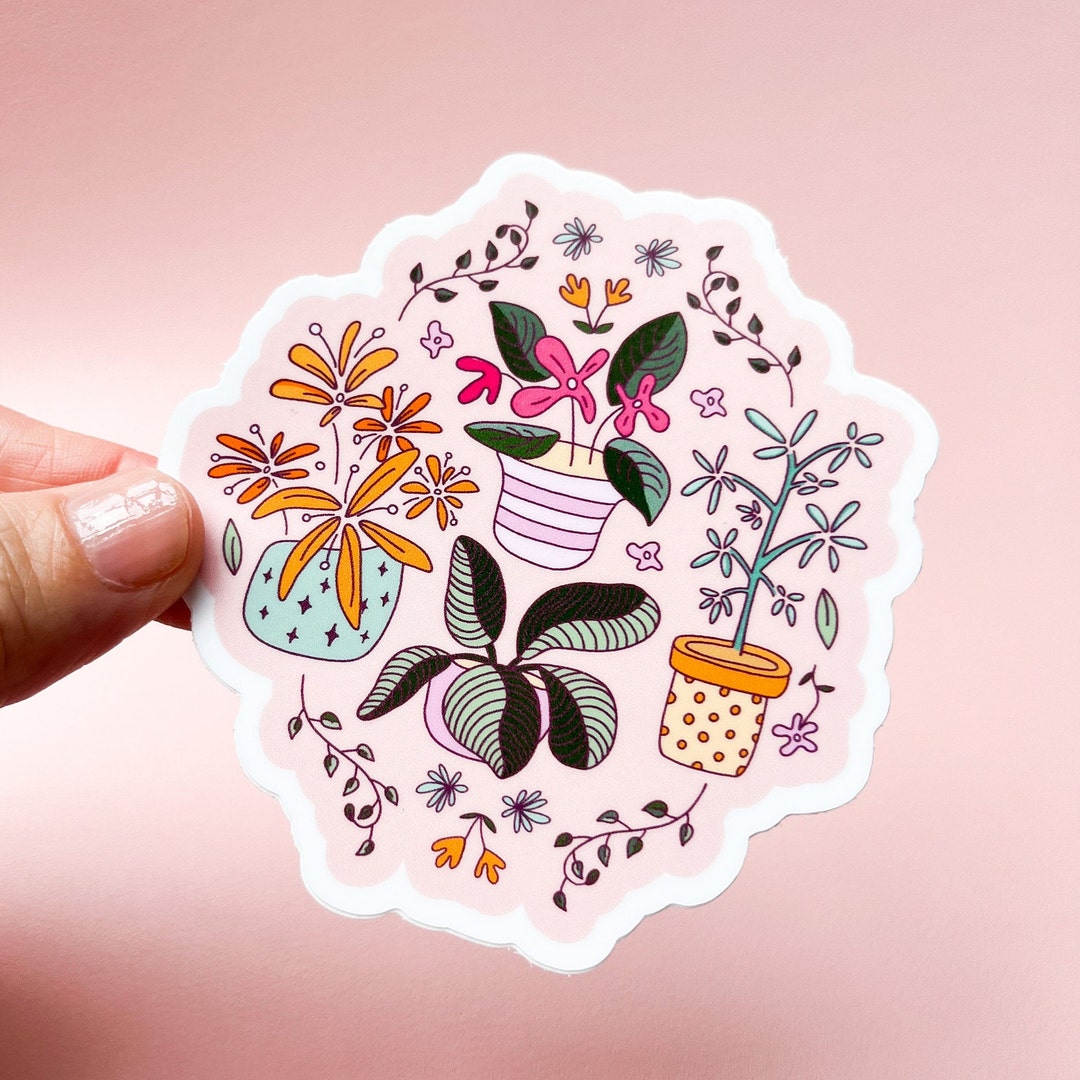 Pink Plants Sticker, Weatherproof Sticker, Plant Laptop Sticker, House ...