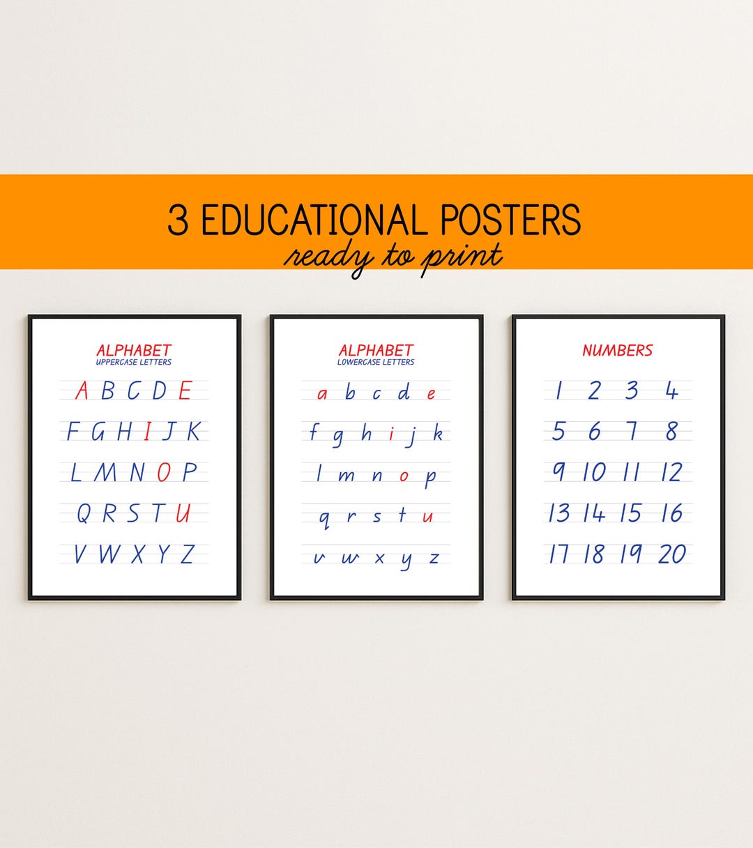 Vowel Consonant Alphabet Numbers Posters – Uppercase Lowercase Letters ...