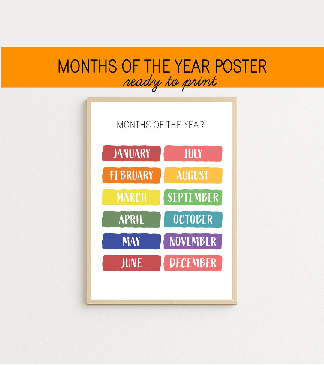 Rainbow Months of the Year Poster Printable | Watercolour Wall Art for ...