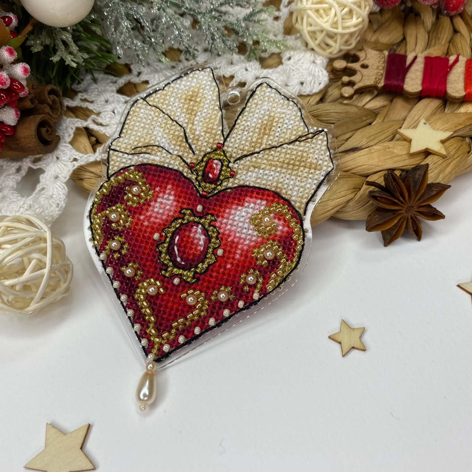 DIY Royal Hearts Christmas Tree Ornament Embroidery Kit - Etsy