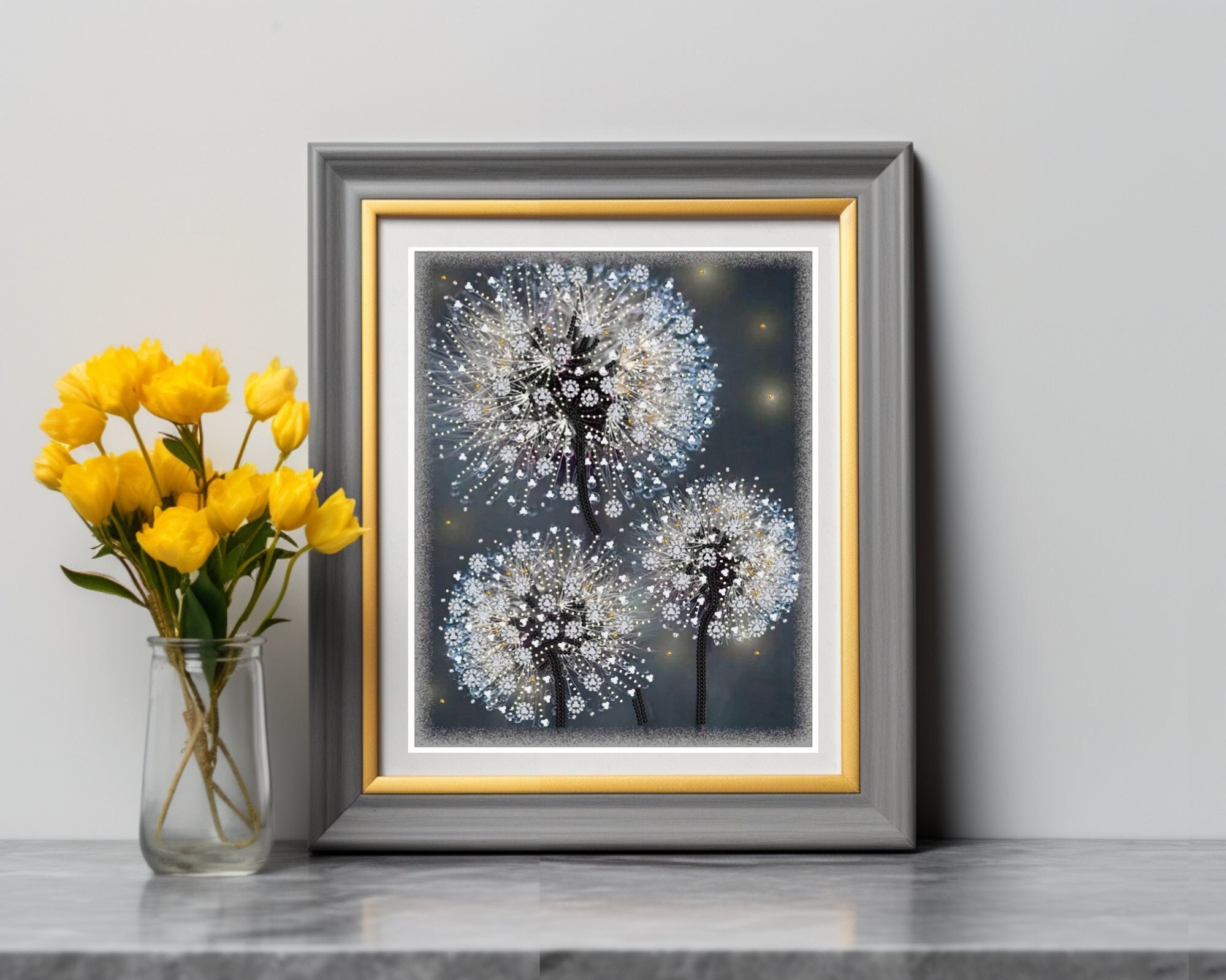 DIY Set for Embroidery With Beads on a Satin Base white Dandelions ...