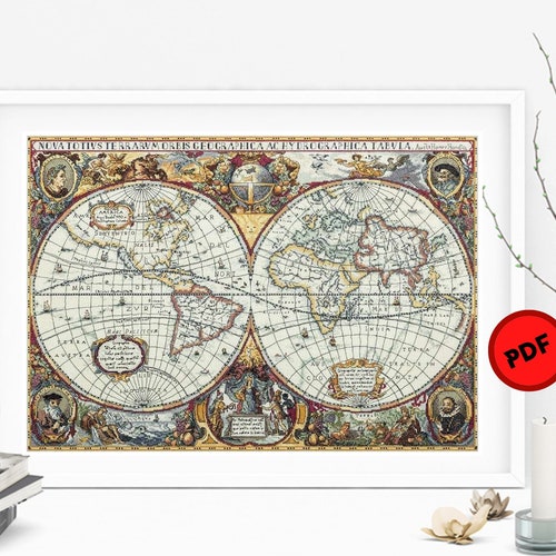 Old World Map Cross Stitch Pattern Pdf Instant Download - Etsy