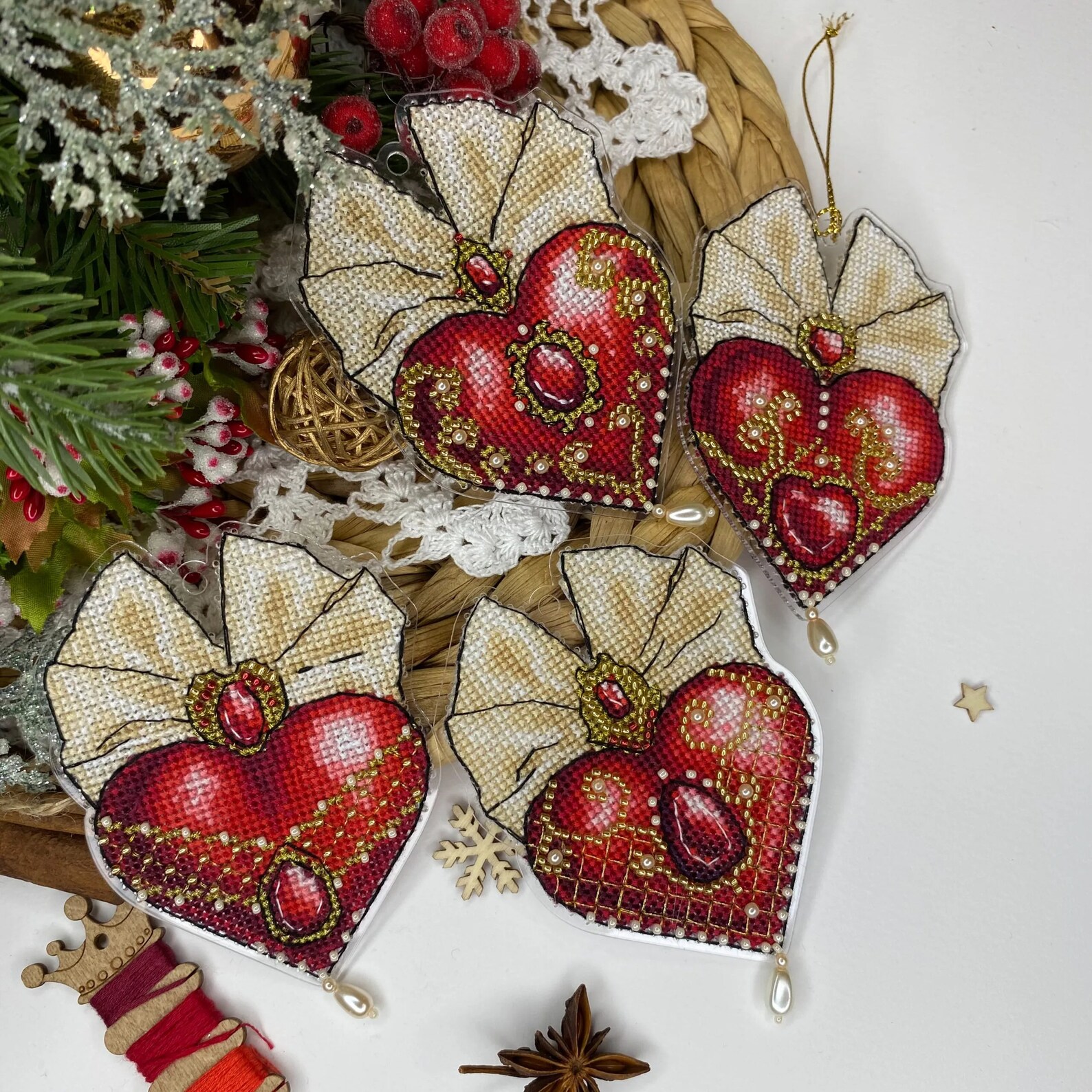 DIY Royal Hearts Christmas Tree Ornament Embroidery Kit - Etsy
