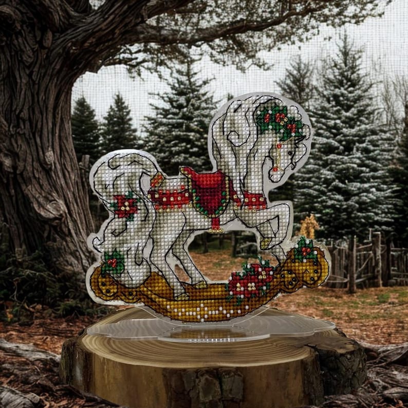 Christmas Rocking Horse Cross Stitch Kit | Beaded Ornament DIY - Etsy