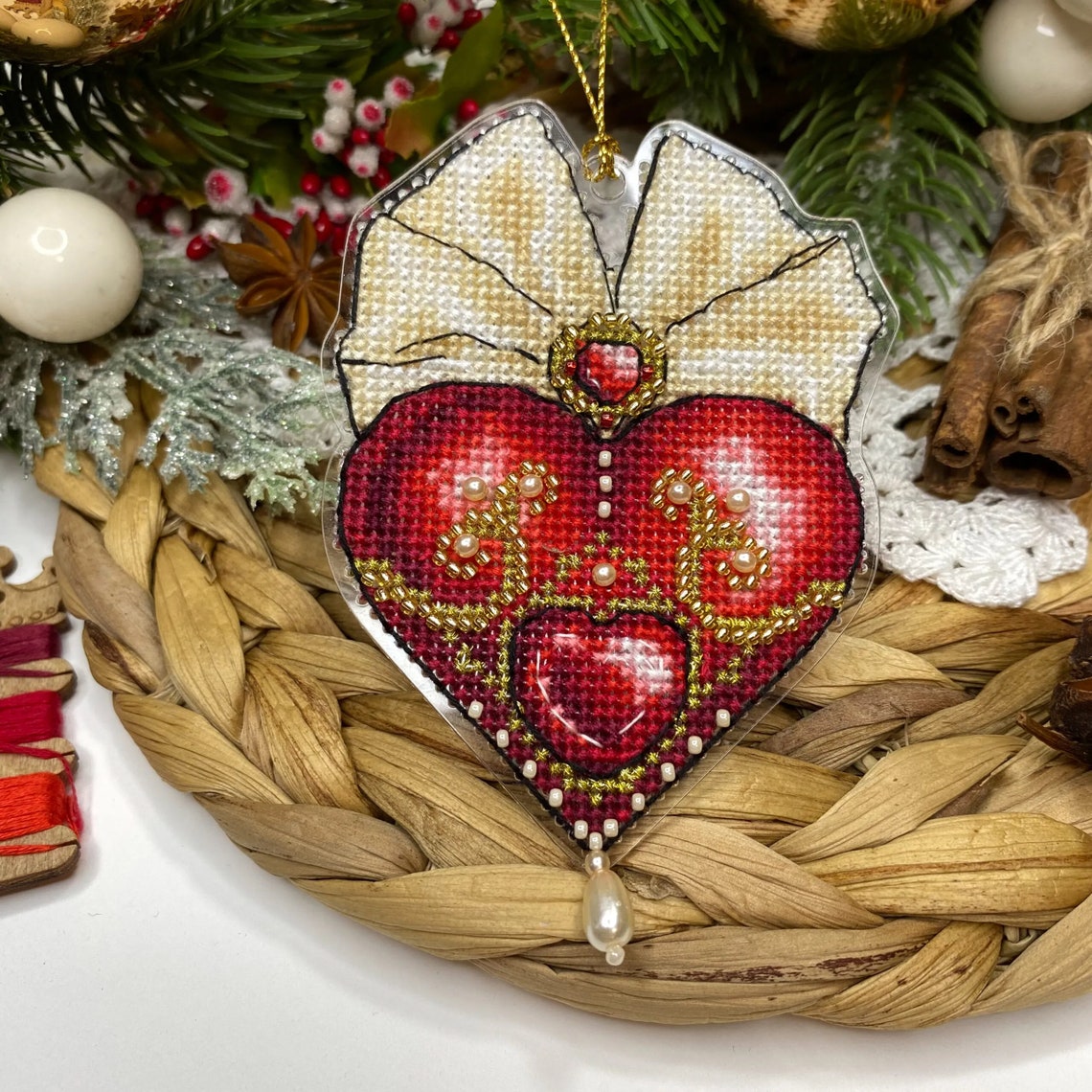 DIY Royal Hearts Christmas Tree Ornament Embroidery Kit - Etsy