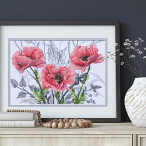 DIY Cross Stitch Kit "red Poppies", Needlepoint Kit, Long Stitches ...