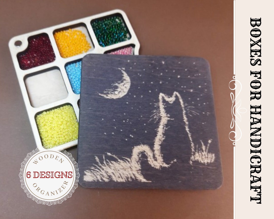 Engraved Wood Beading Box, Mini Craft Organizer With Lid - Etsy