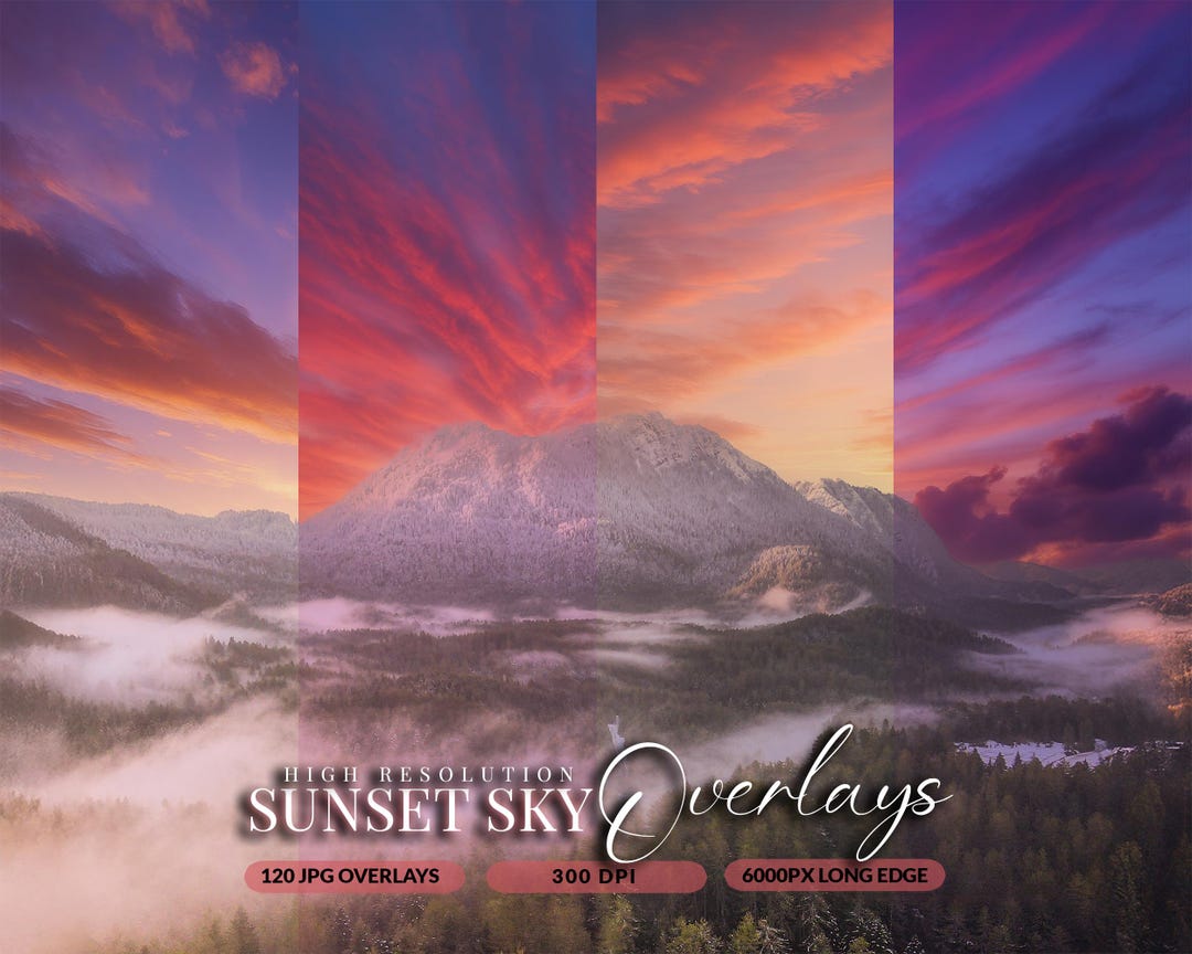 Sunset Sky Overlays for Photoshop Editing | Golden Hour Skies | 120 ...