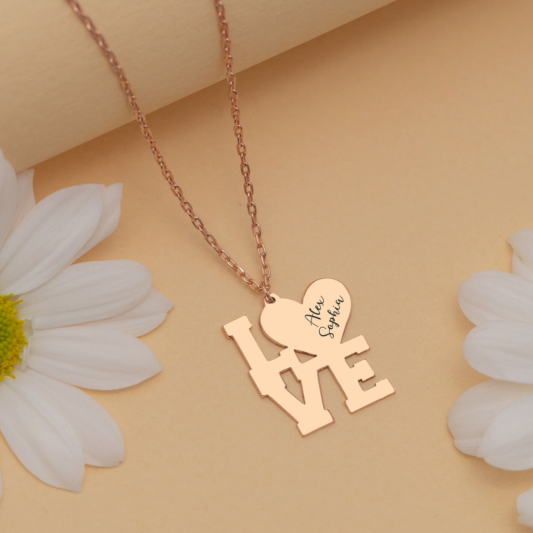Heart Name Necklace Two Name Heart Necklace Rose Gold Necklace Tiny