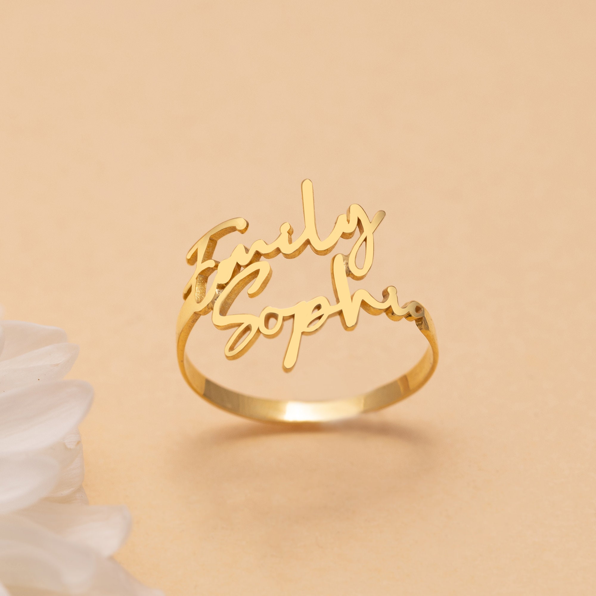 Minimalist Name Ring, Double Name Ring, Gold Name Ring, Two Name Ring ...