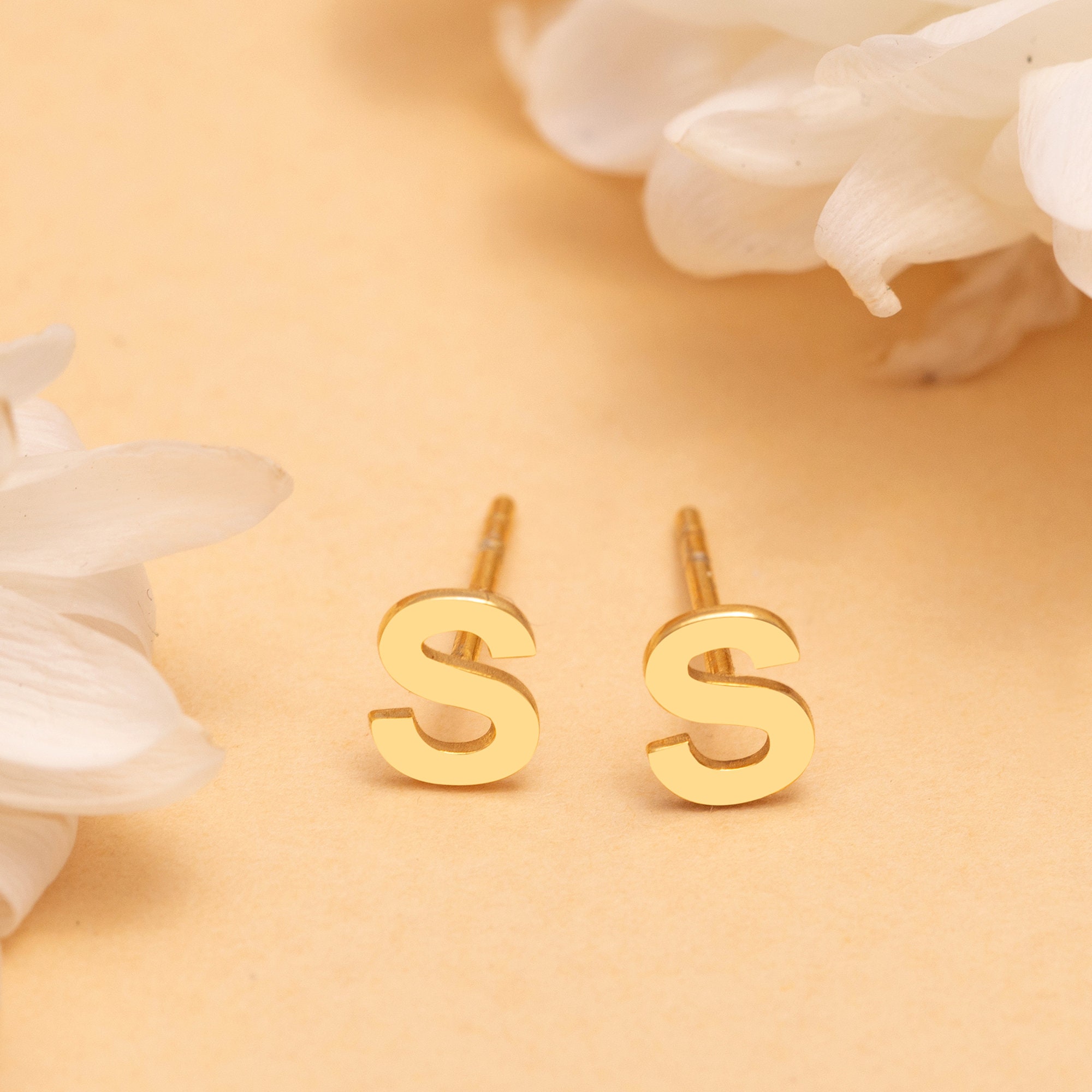 Gold Letter Stud Earring: Personalized 925k Sterling Silver Initial - Etsy