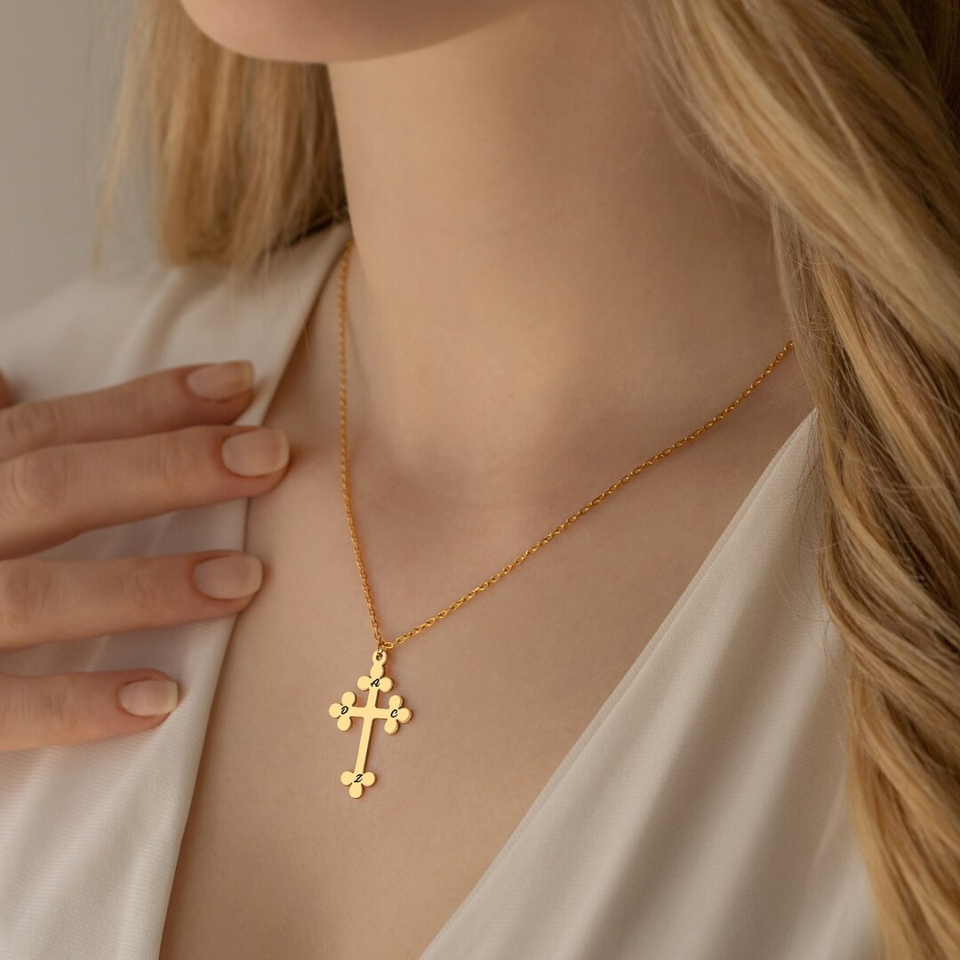 Cross Initial Necklace: Personalized 925k Sterling Silver Name Necklace ...