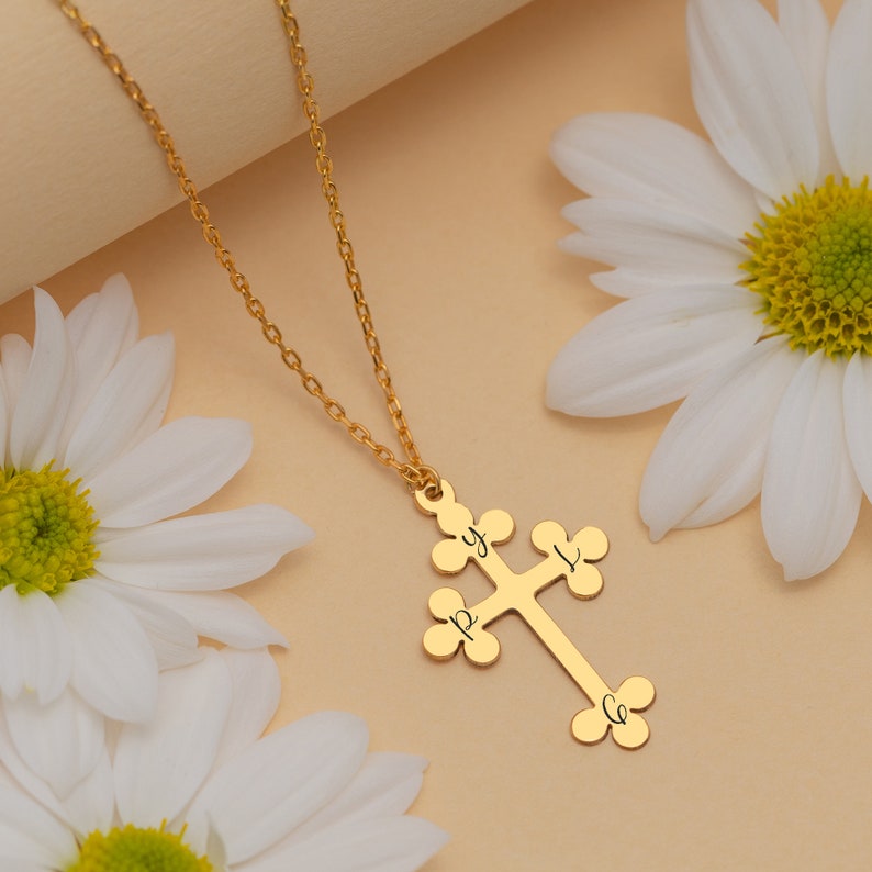 Cross Initial Necklace: Personalized 925k Sterling Silver Name Necklace ...
