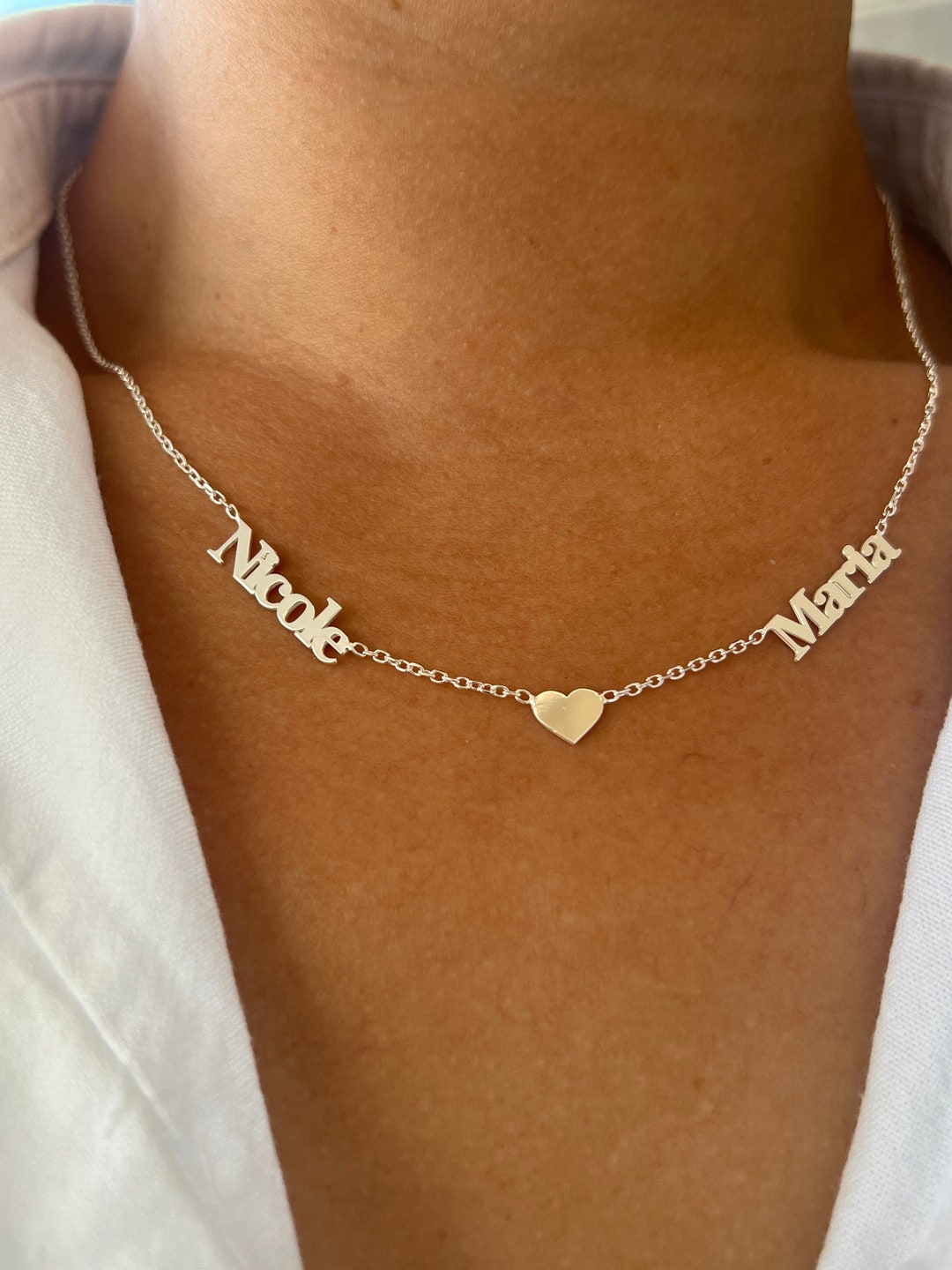 Two Name Heart Necklace, Customized Necklace, Tiny Name Necklace, Gift ...