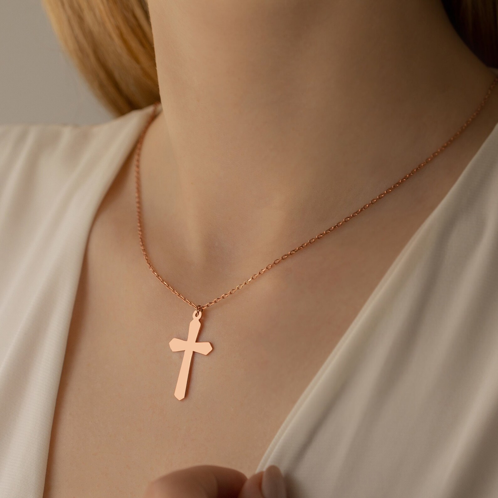 Rose Gold Cross Necklace, 925k Sterling Silver, Customized Necklace - Etsy